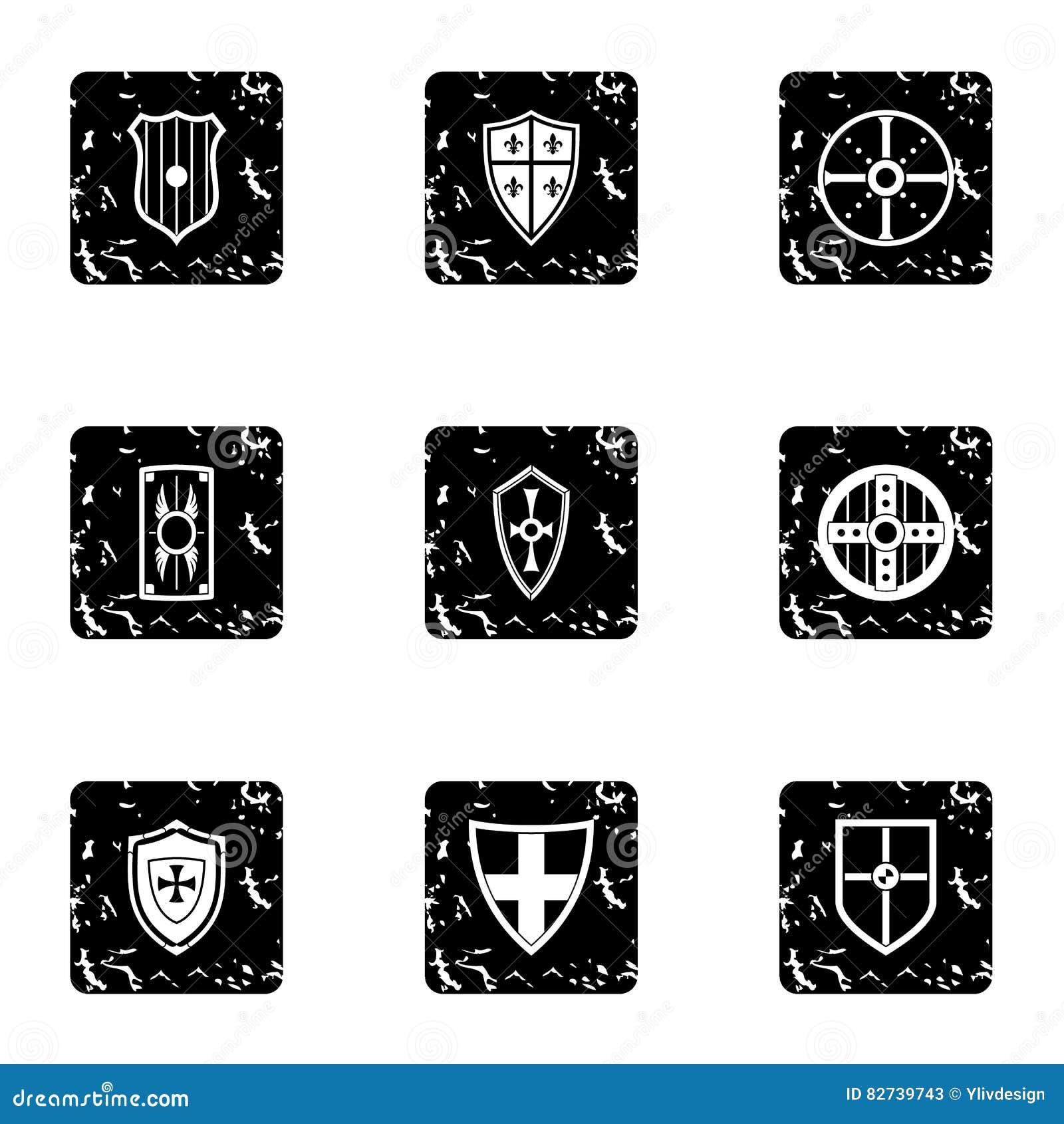 Combat Shield Icons Set, Grunge Style Stock Vector - Illustration of ...