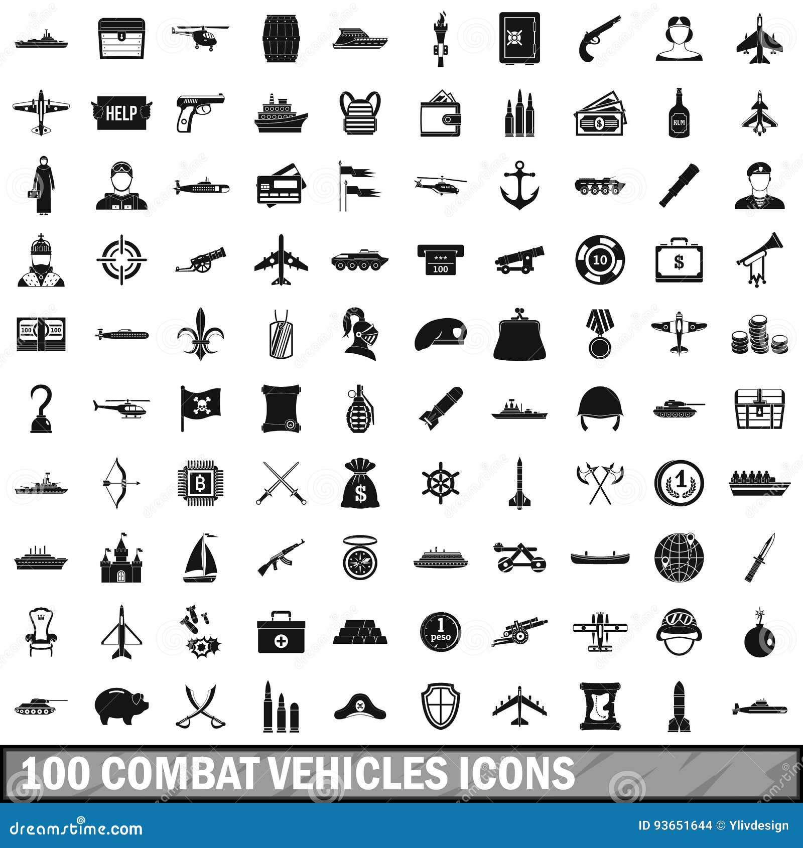 100 Combat Vehicles Icons Set, Simple Style Stock Vector - Illustration ...