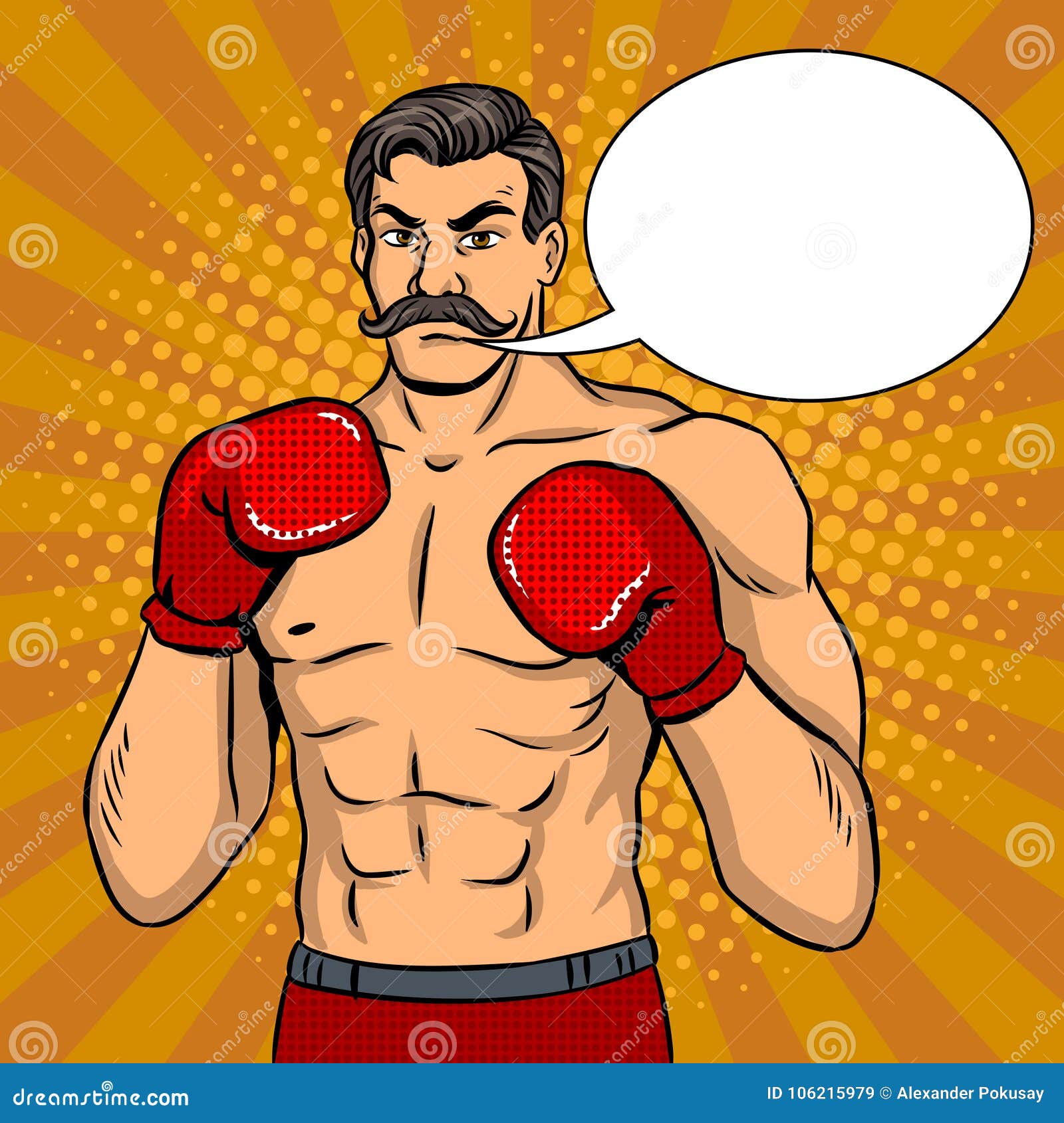 Combatiente Del Boxeador Del Vintage Con Vector Del Arte Pop Del Bigote ...