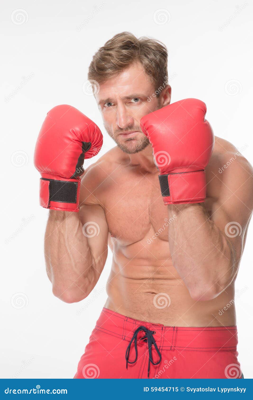 Combattant De Boxeur Dans Les Gants De Boxe Rouges Image stock - Image ...