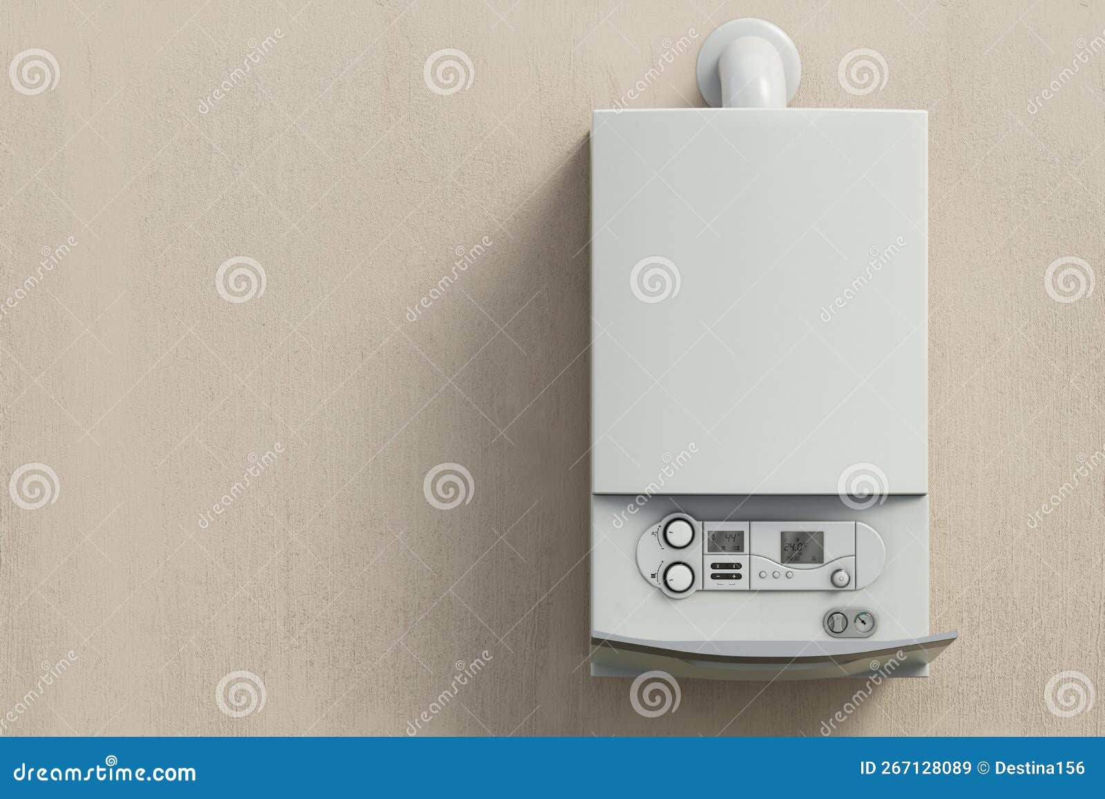 Combi Boiler On The House Wall, Next To The Heating Radiator. Visible ...