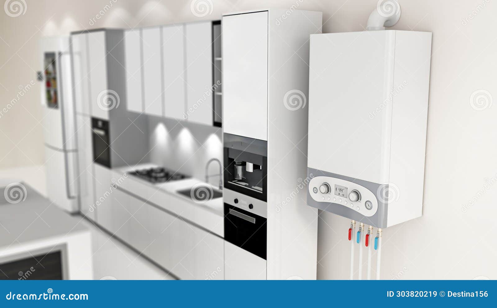 Combi Boiler on the Wall of a Kitchen. 3D Illustration Stock ...