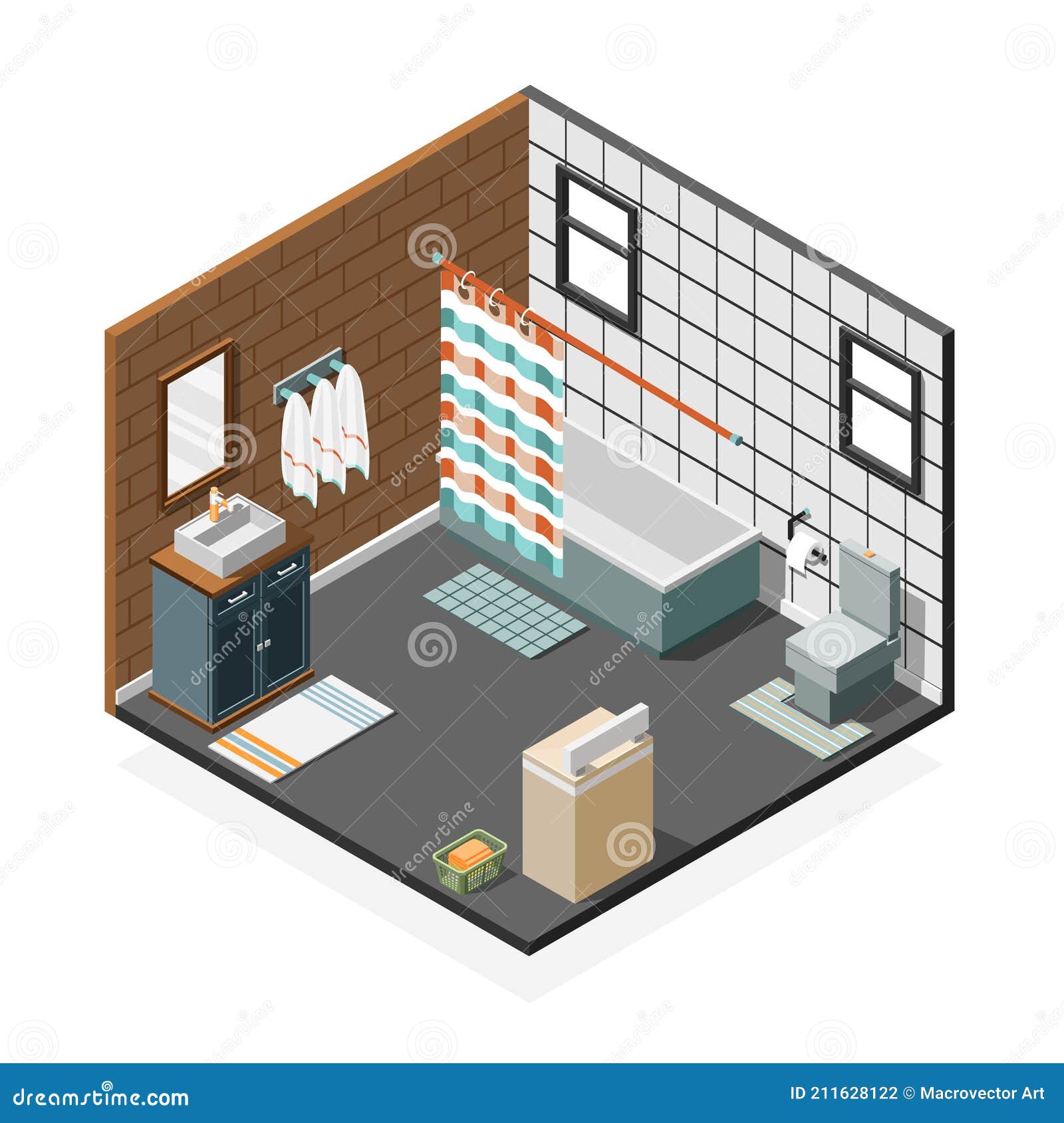 Combination Bathroom Isometric Interior Stock Vector - Illustration of ...