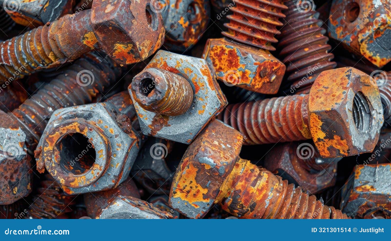 A Combination of Different Rusty Bolts and Screws Overlapping in a ...