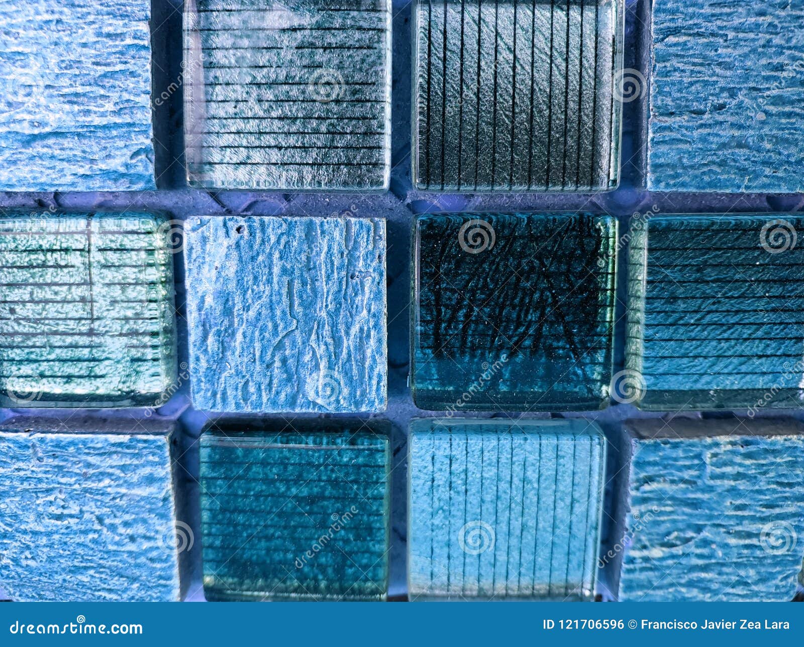 Combination of Glass and Stone Squares in Blue Tones, Wall Design ...