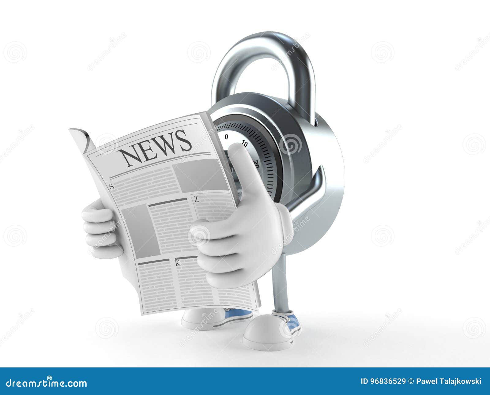 Combination Lock Character Reading a Newspaper Stock Illustration ...