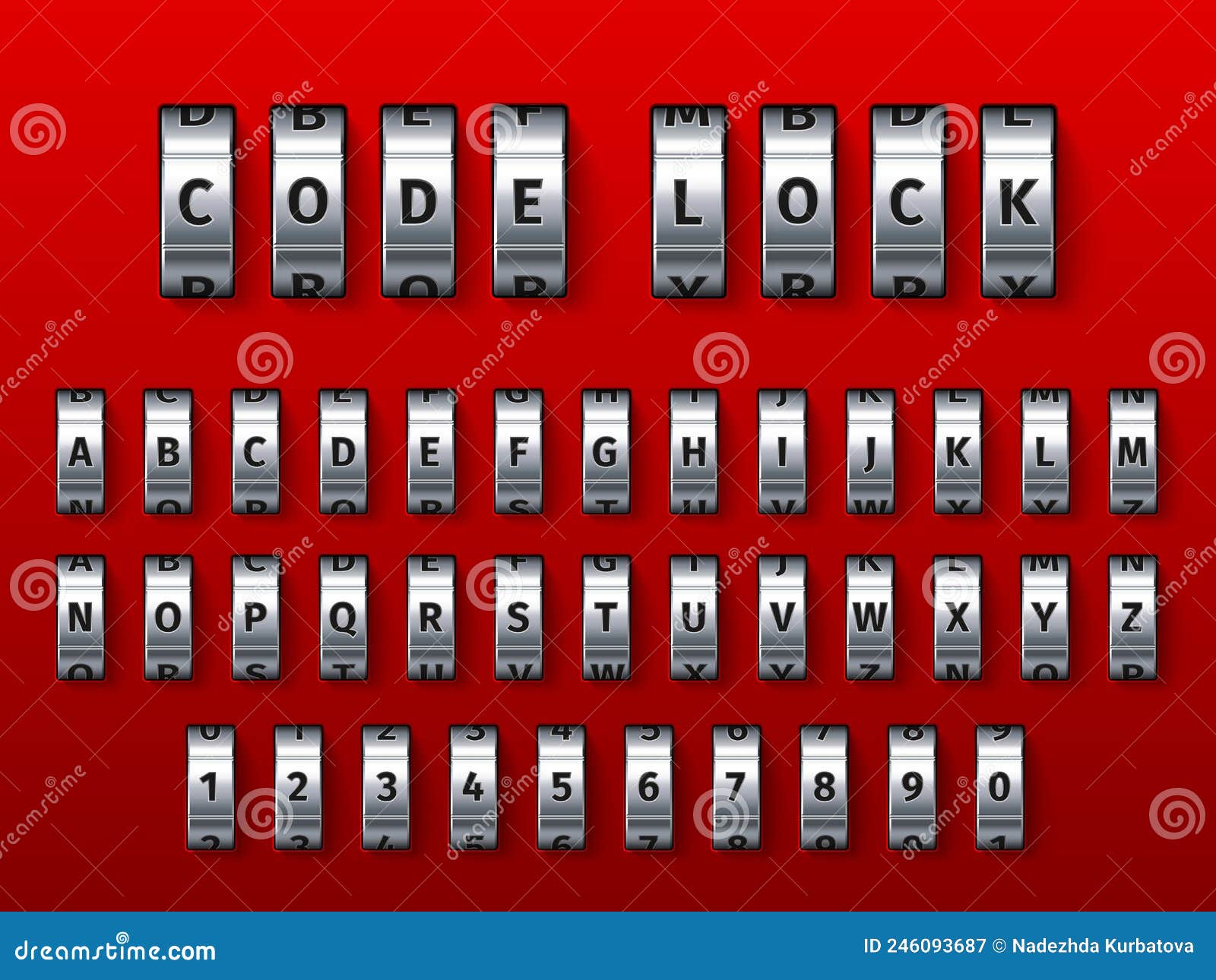 Combination Lock Font. Padlock Safe Coding Numbers or Letters ...