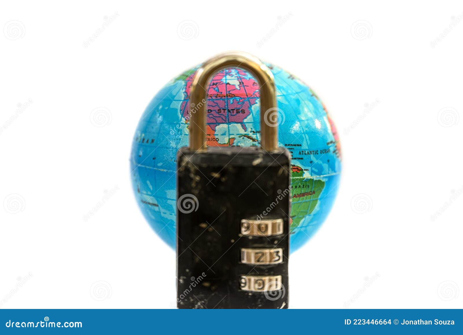 Combination lock and globe stock photo. Image of holiday - 223446664