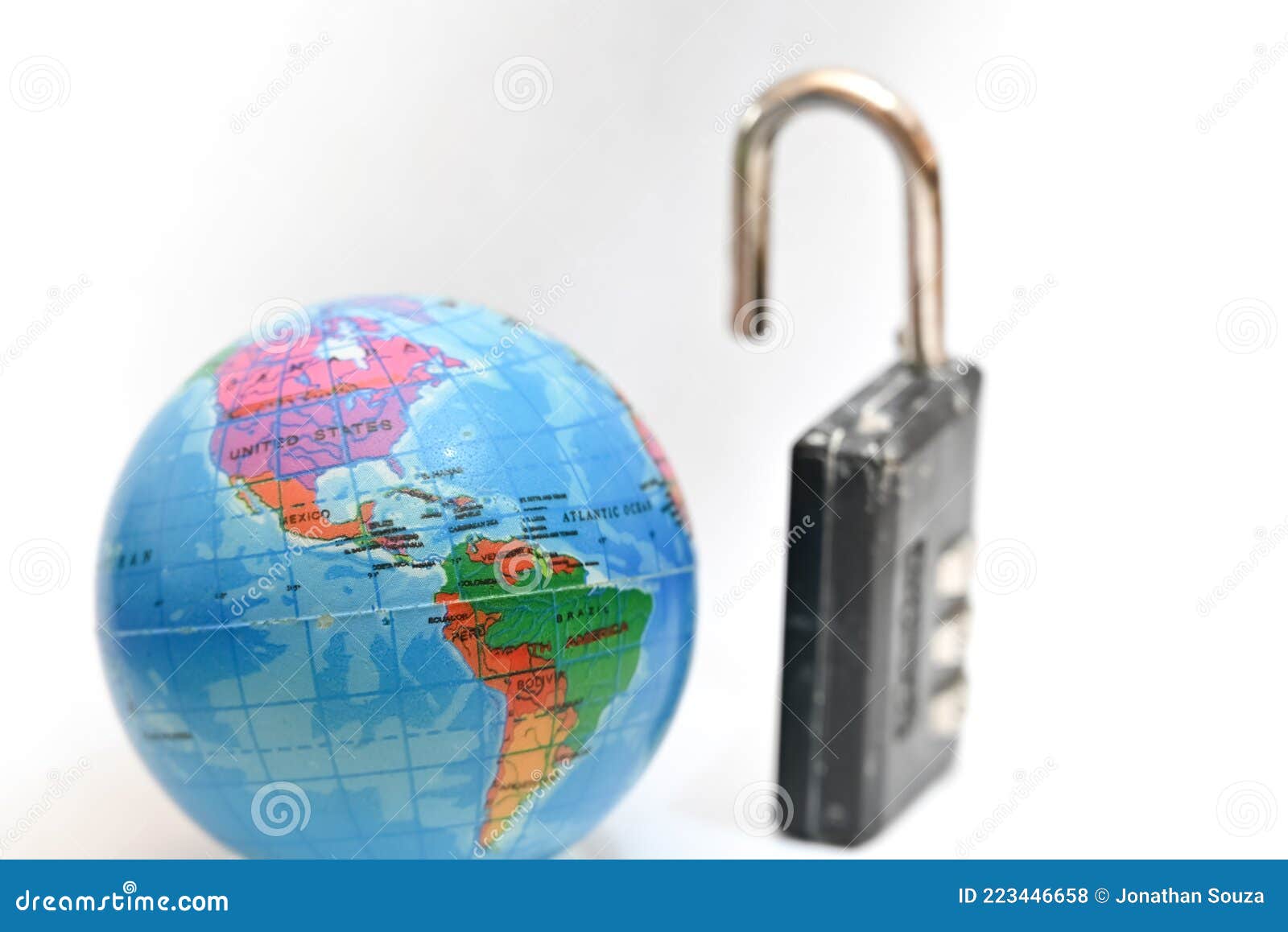Combination lock and globe stock photo. Image of traveling - 223446658