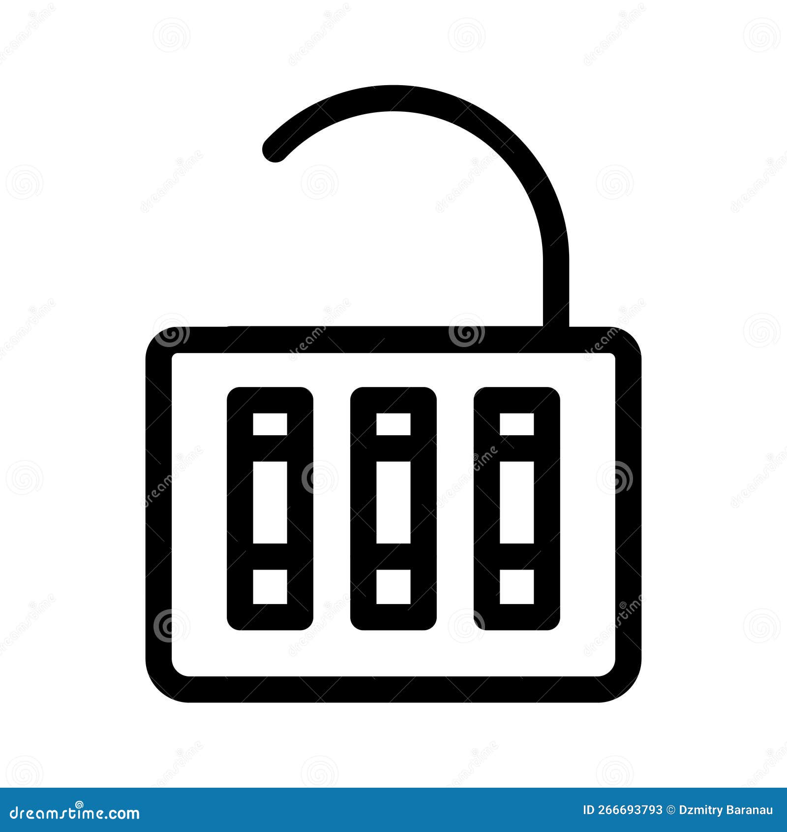 Combination Lock Open Line Icon Isolated on White Background. Black ...