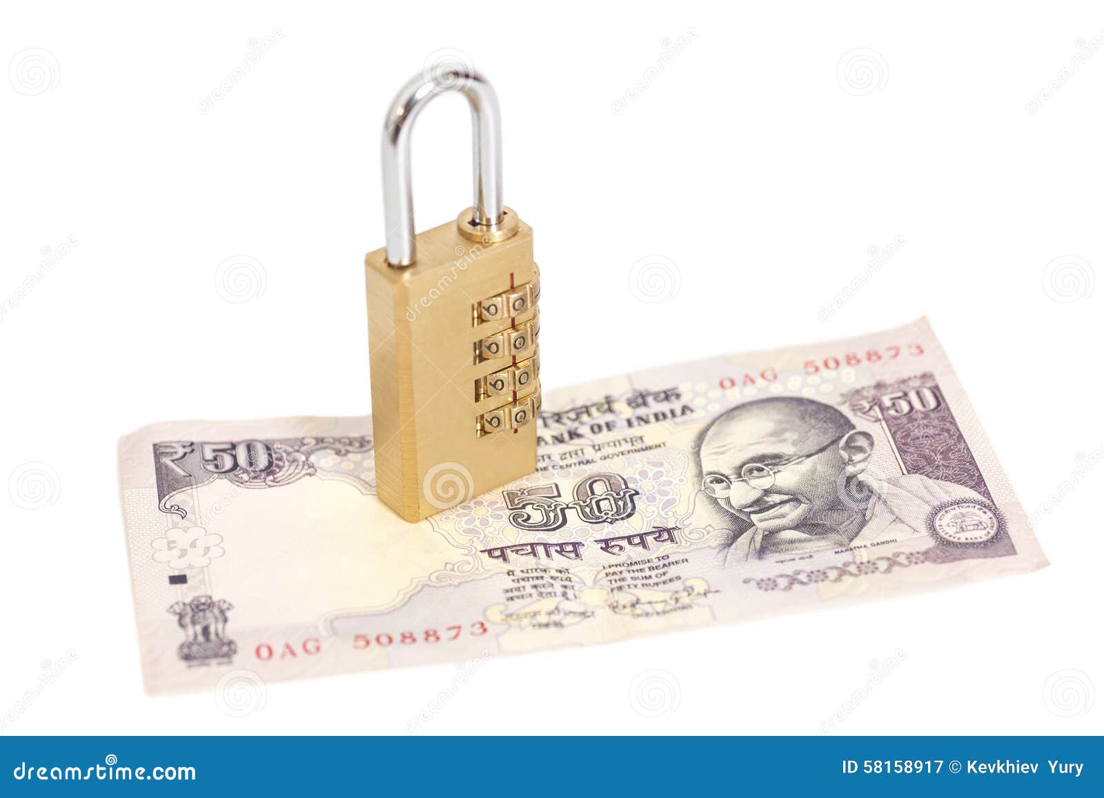 Combination Padlock on Indian Currency Rupee Stock Image - Image of ...