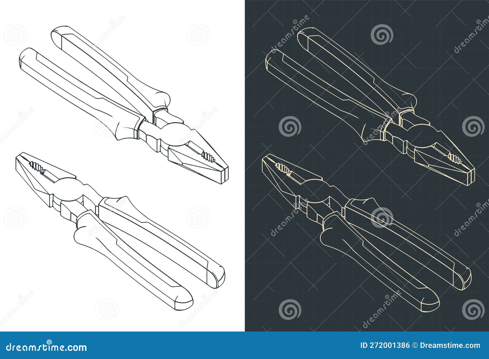 Combination Pliers Isometric Blueprints Stock Vector - Illustration of ...