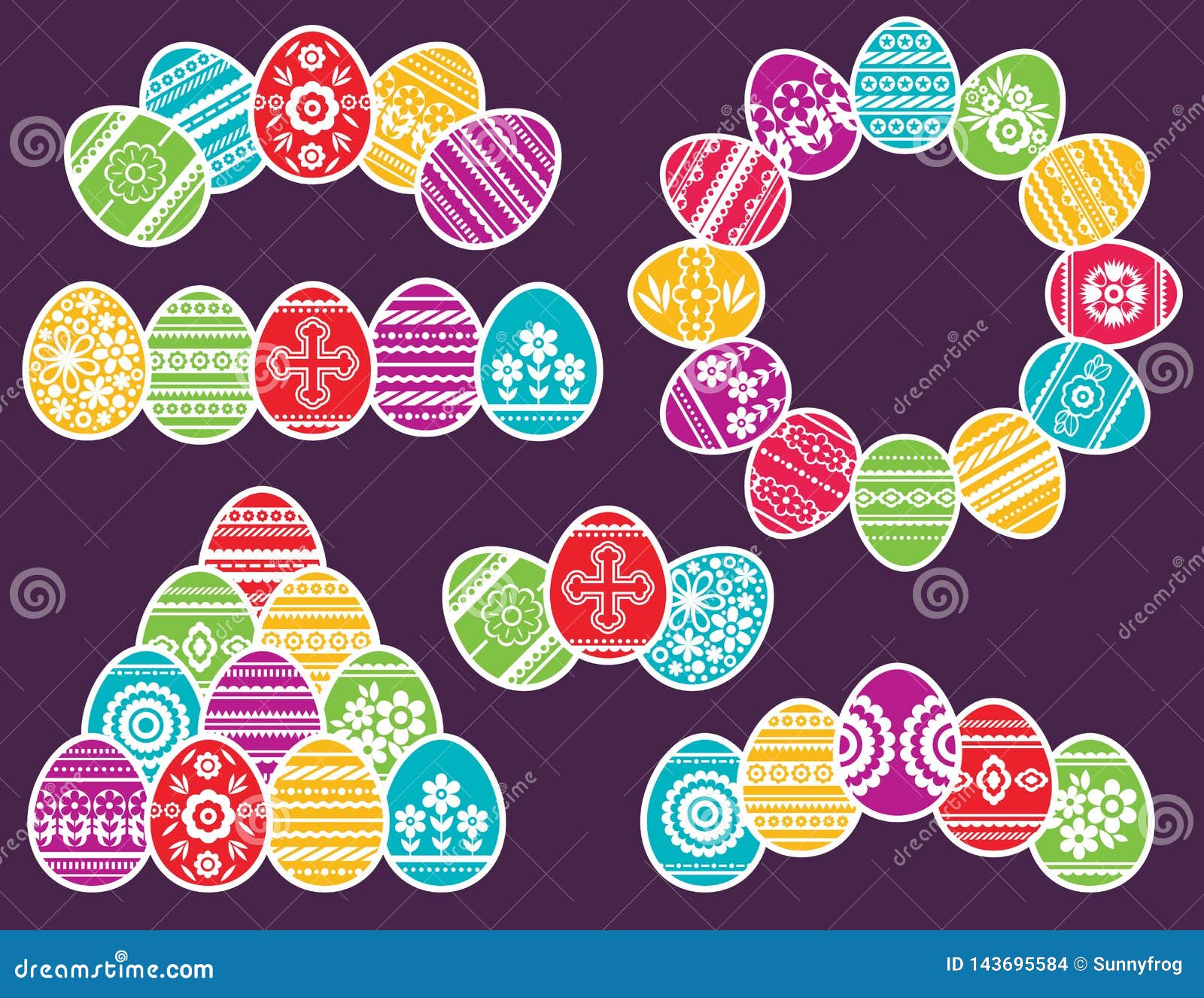 Combinations of Color Easter Eggs Isolated on Purple Background ...