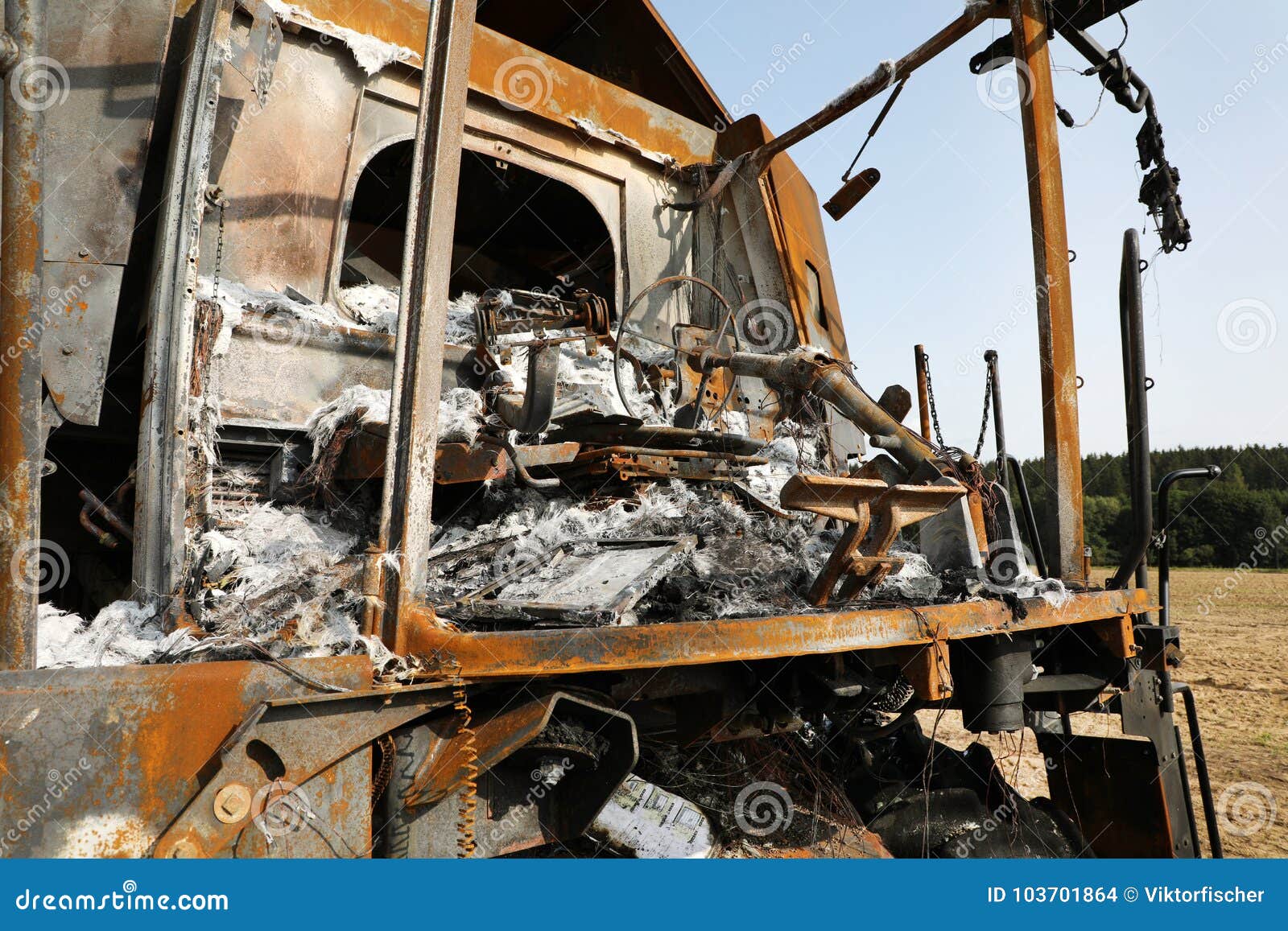 Combine Harvester Destroyed by Fire Stock Photo - Image of agriculture ...