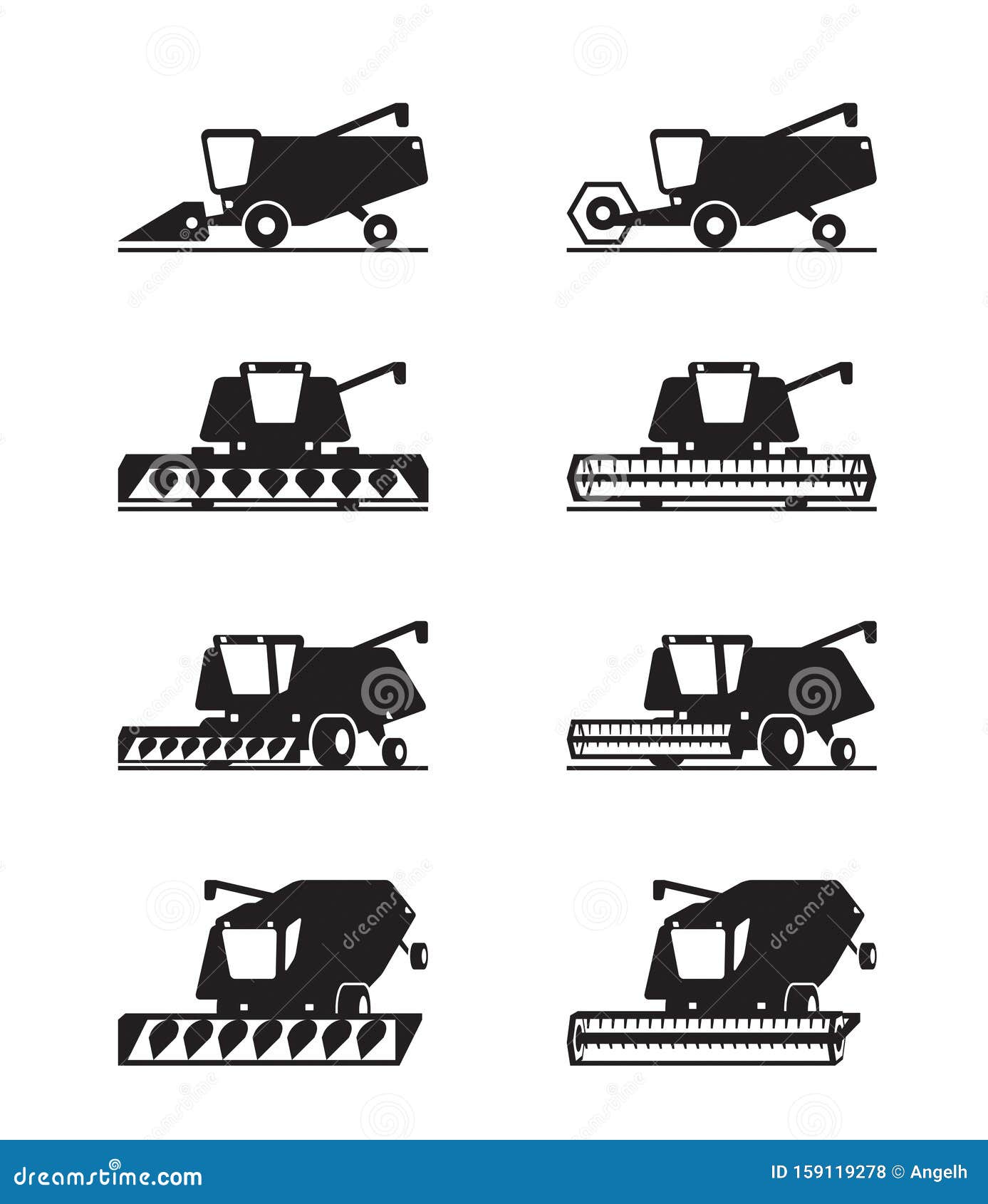 Combine Harvester In Different Perspective Vector Illustration ...