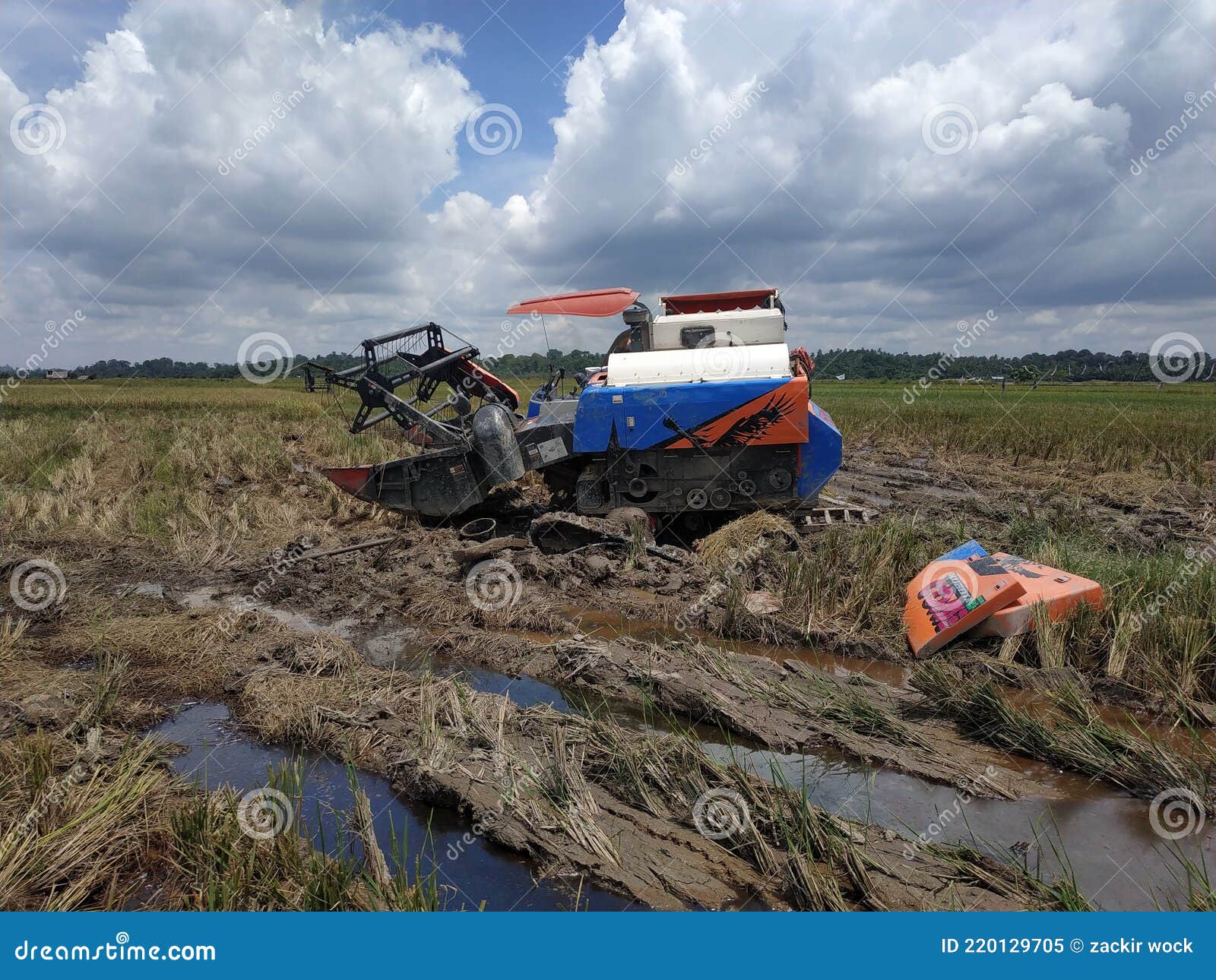 The Combine Harvester Got Stuck in a Muddy Rice Field Editorial Image ...