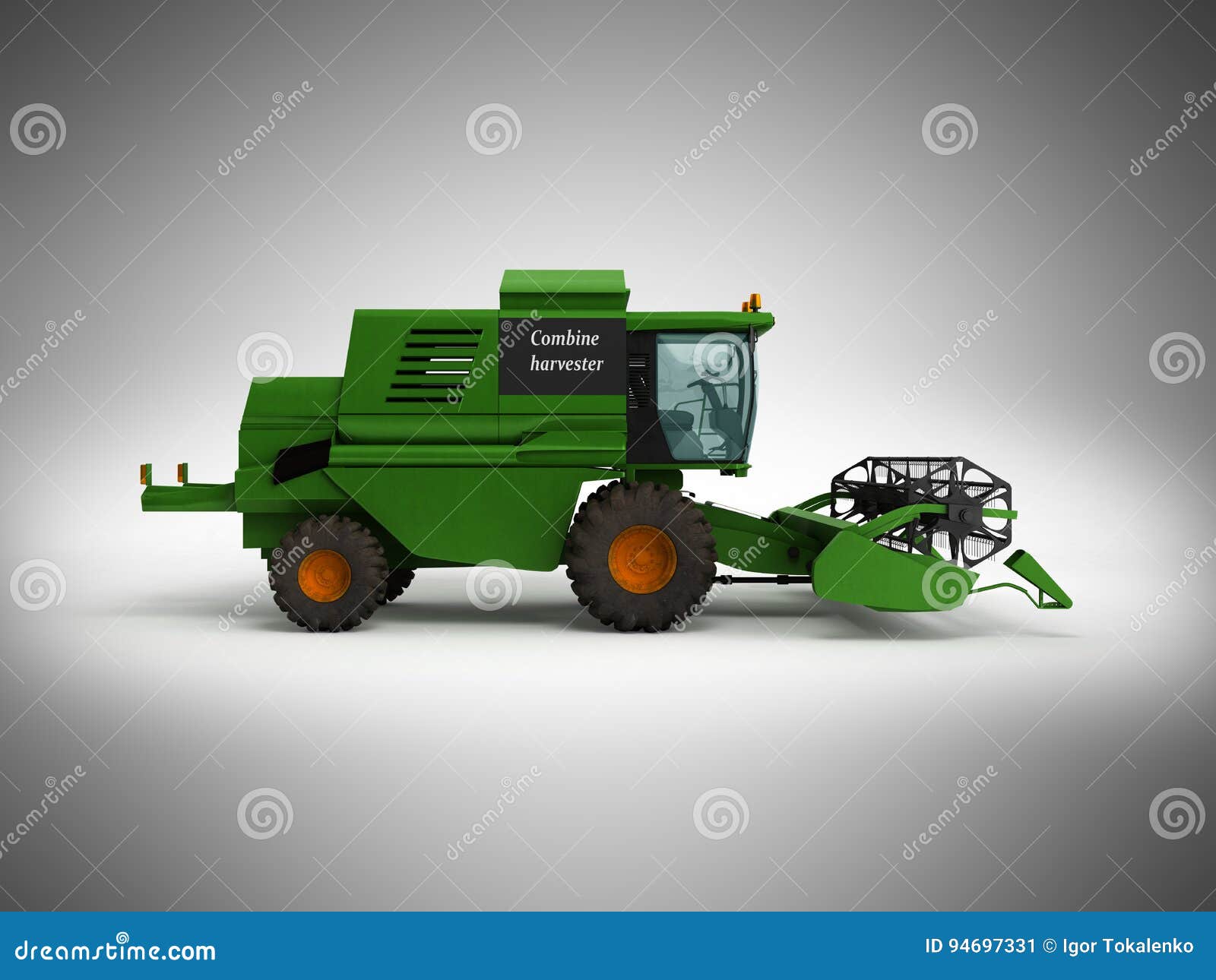 Combine Harvester Green 3d Render on Gray Background Stock Illustration ...