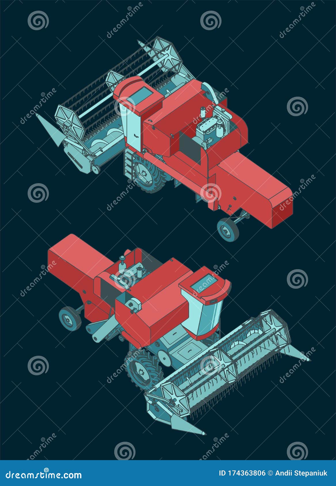 Combine Harvester Isometric Stock Vector - Illustration of blueprints ...