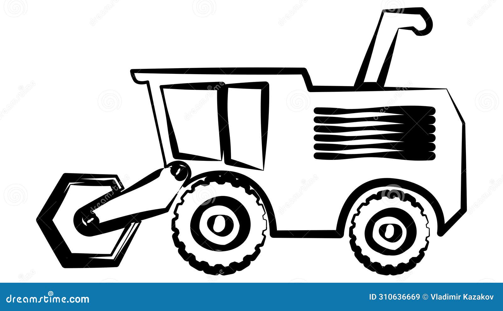 Combine Harvester Outline Isolated on White Background. Clipart Stock ...