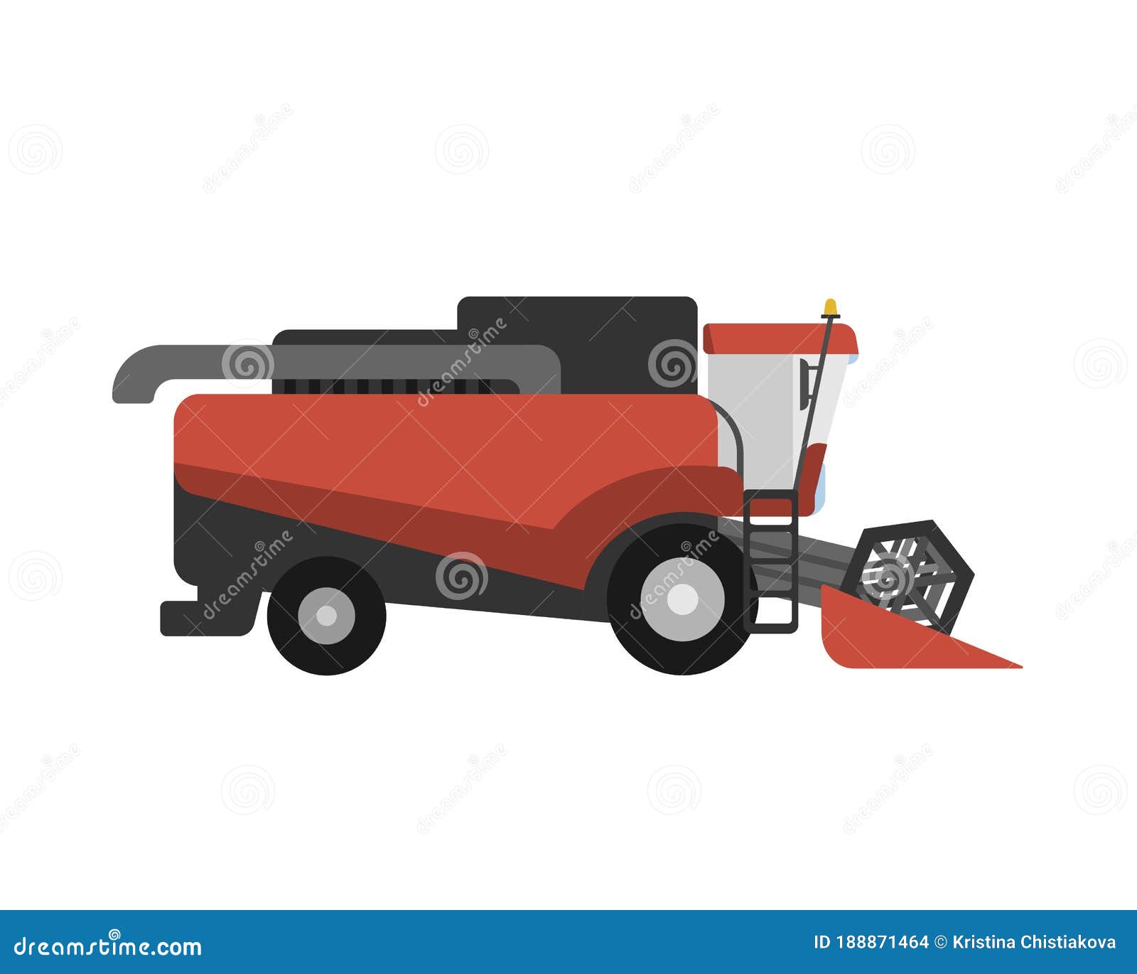 Combine Harvester Side View, Flat Vector Illustration on White ...