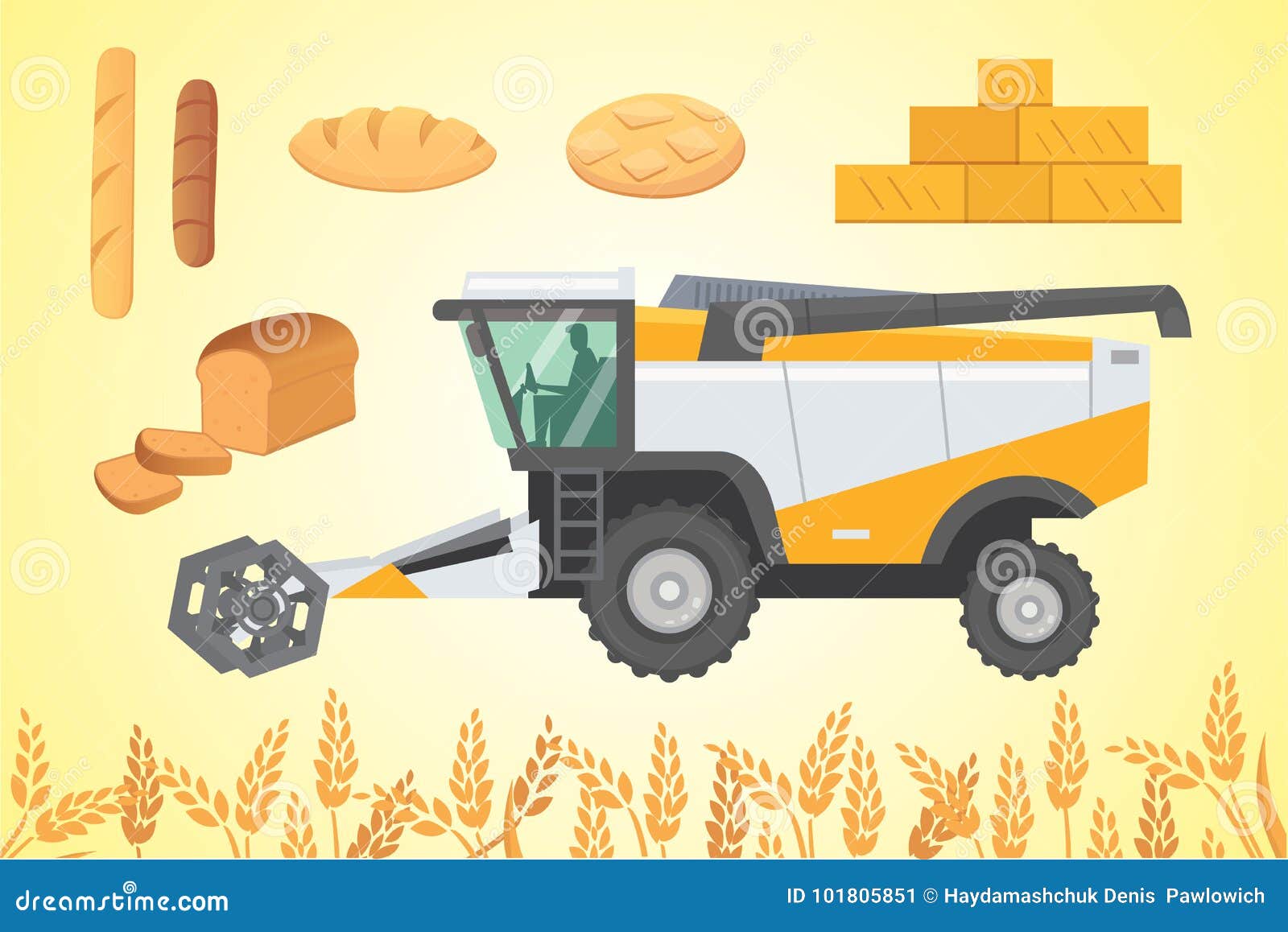 Combine Harvester, Vector Illustration. Stock Vector - Illustration of ...