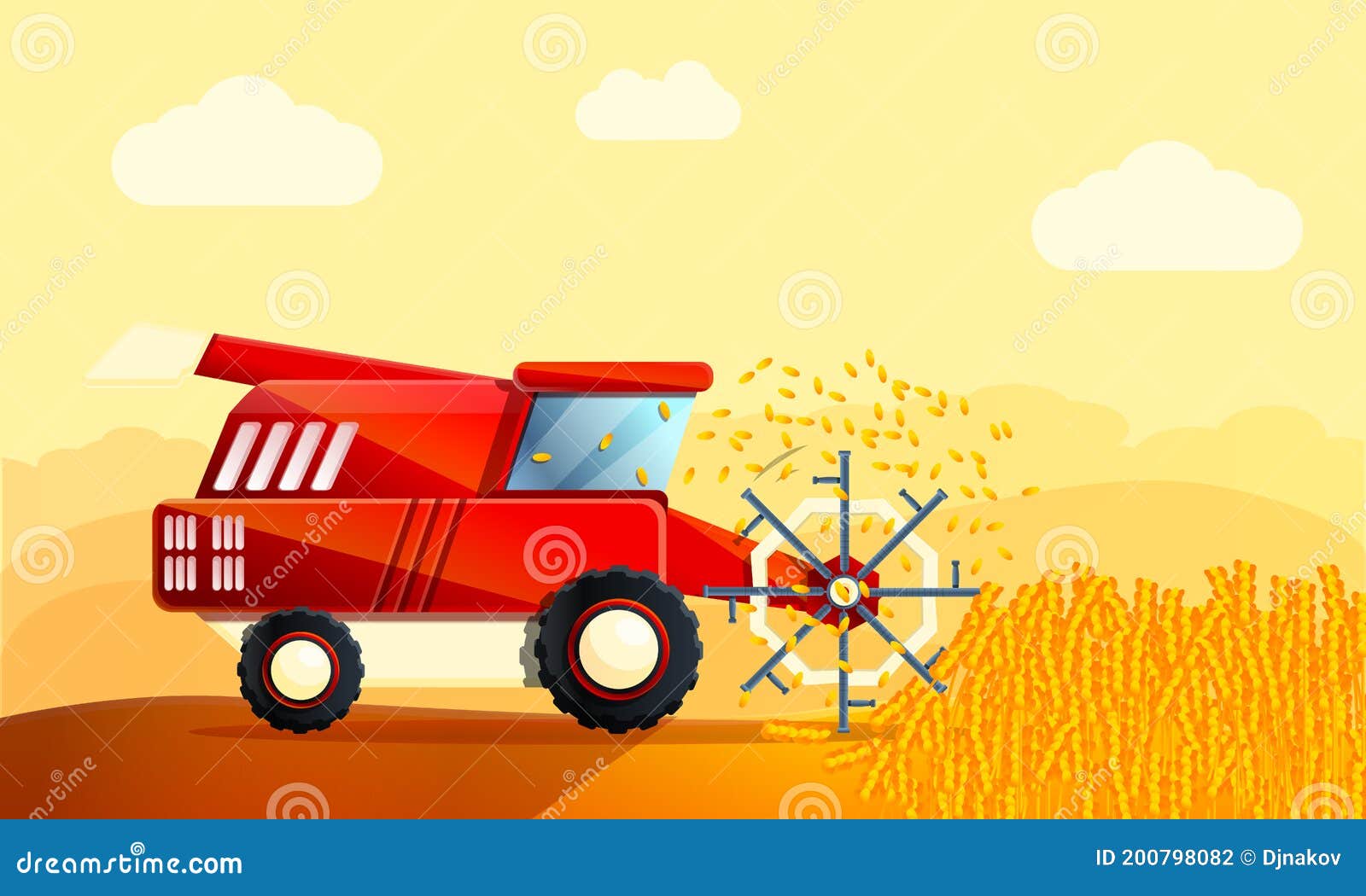 Combine Harvesting Wheat Crop In Field Eco Farm Logo Cartoon Vector ...