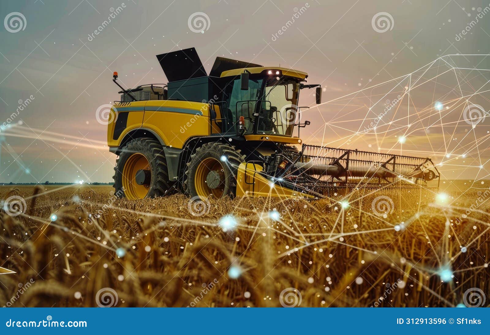 A Combine Harvester Works Efficiently in a Golden Wheat Field with an ... A Combine Harvester Works Efficiently in a Golden Wheat Field with an ...