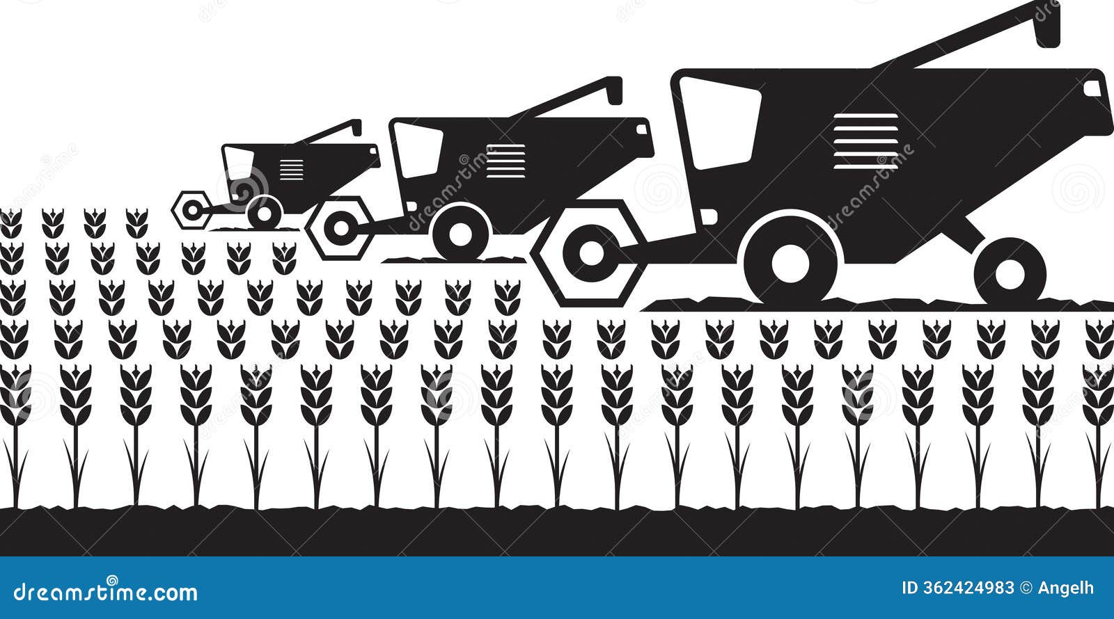 Combine Harvesters Gathering Wheat in the Field Stock Illustration ...