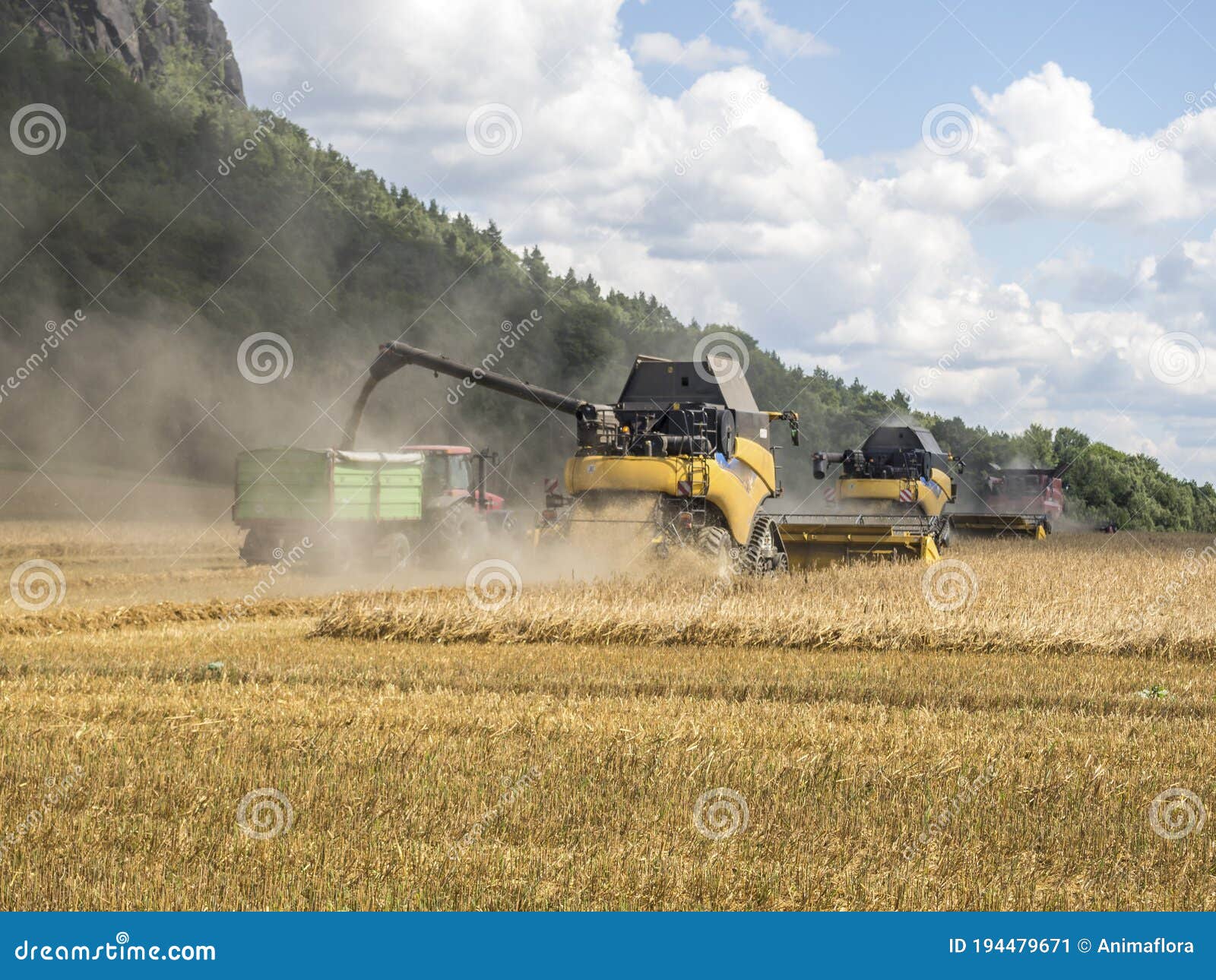 Combine Harvesters at Work Field Stock Image - Image of landscape ...