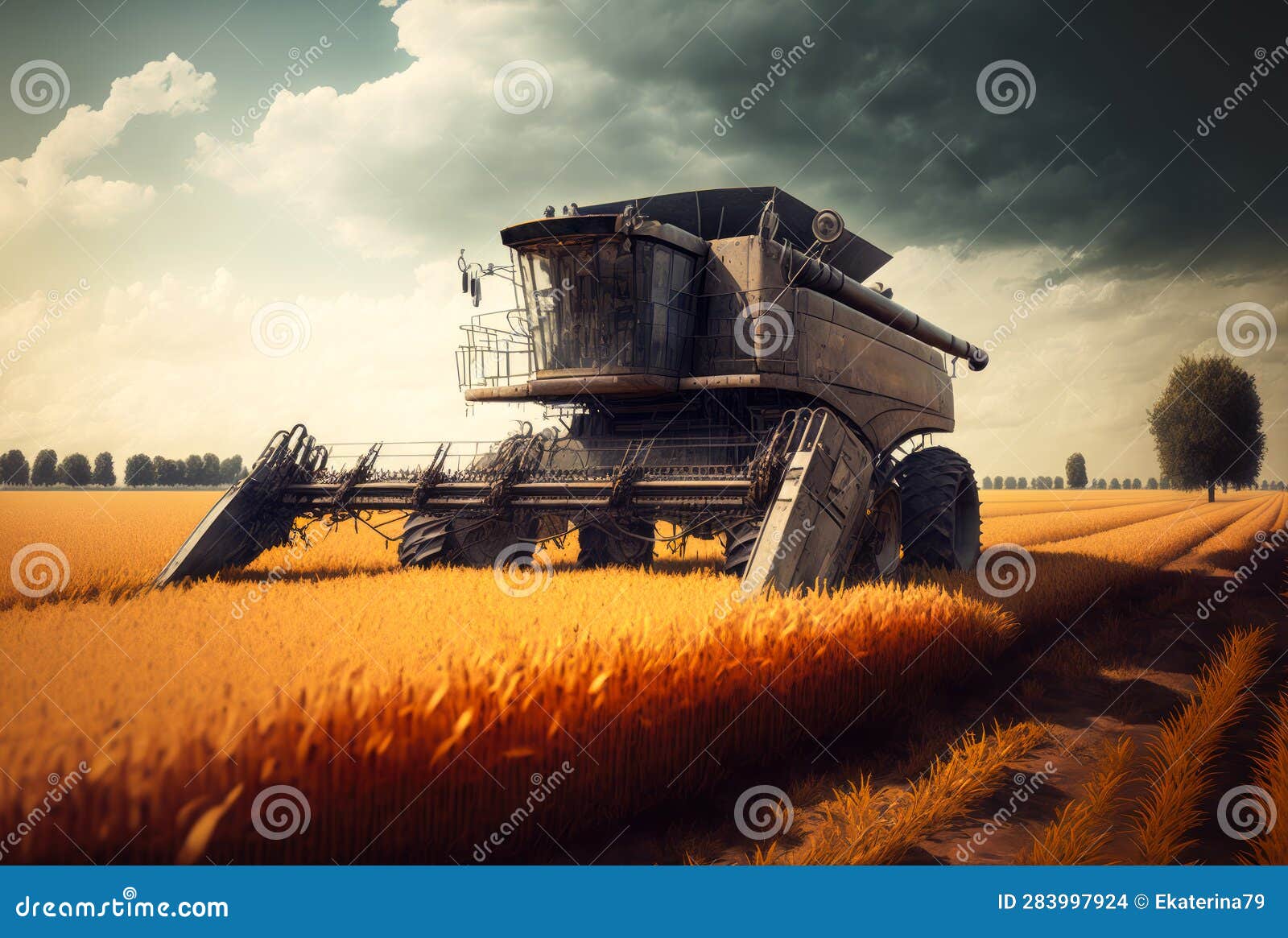 Combine Harvesting Crops in a Field. Created with Generative AI Stock ...