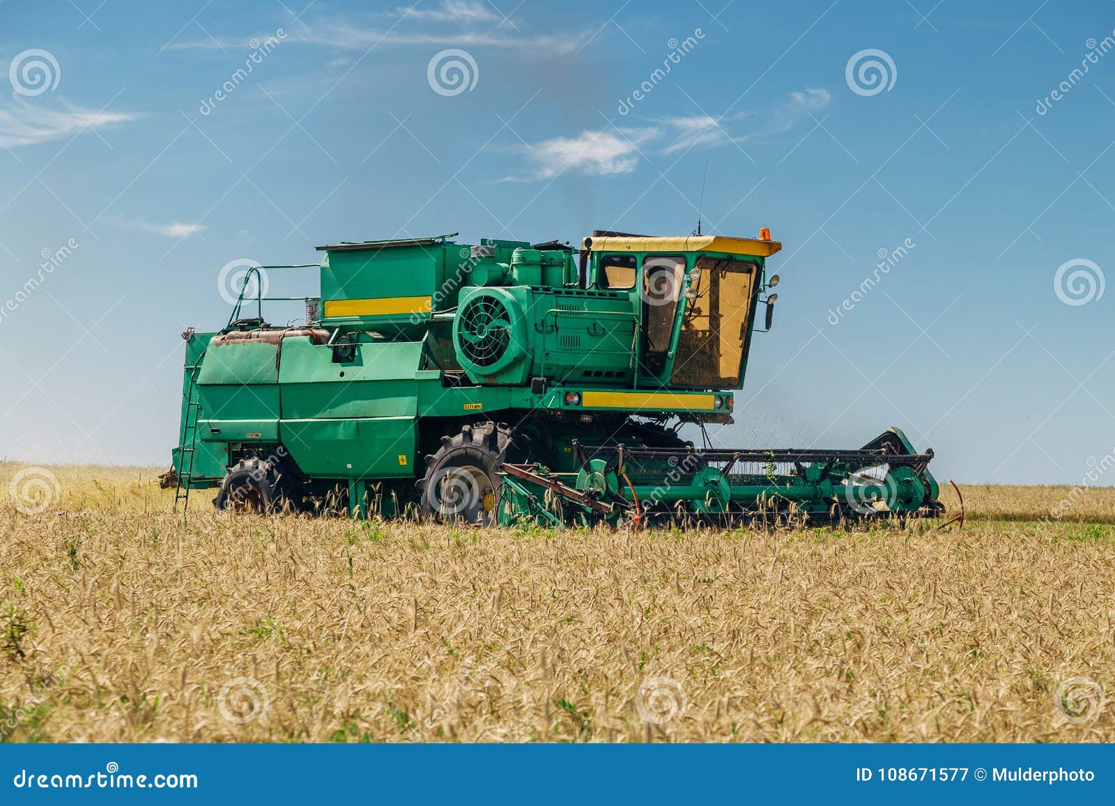 Combine Harvesting Wheat in the Field at Sunny Day Editorial ...