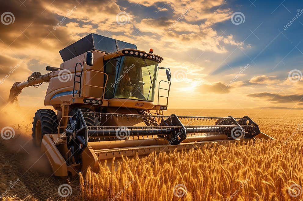 A Combine in a Wheat Field. Generative AI Stock Illustration ...