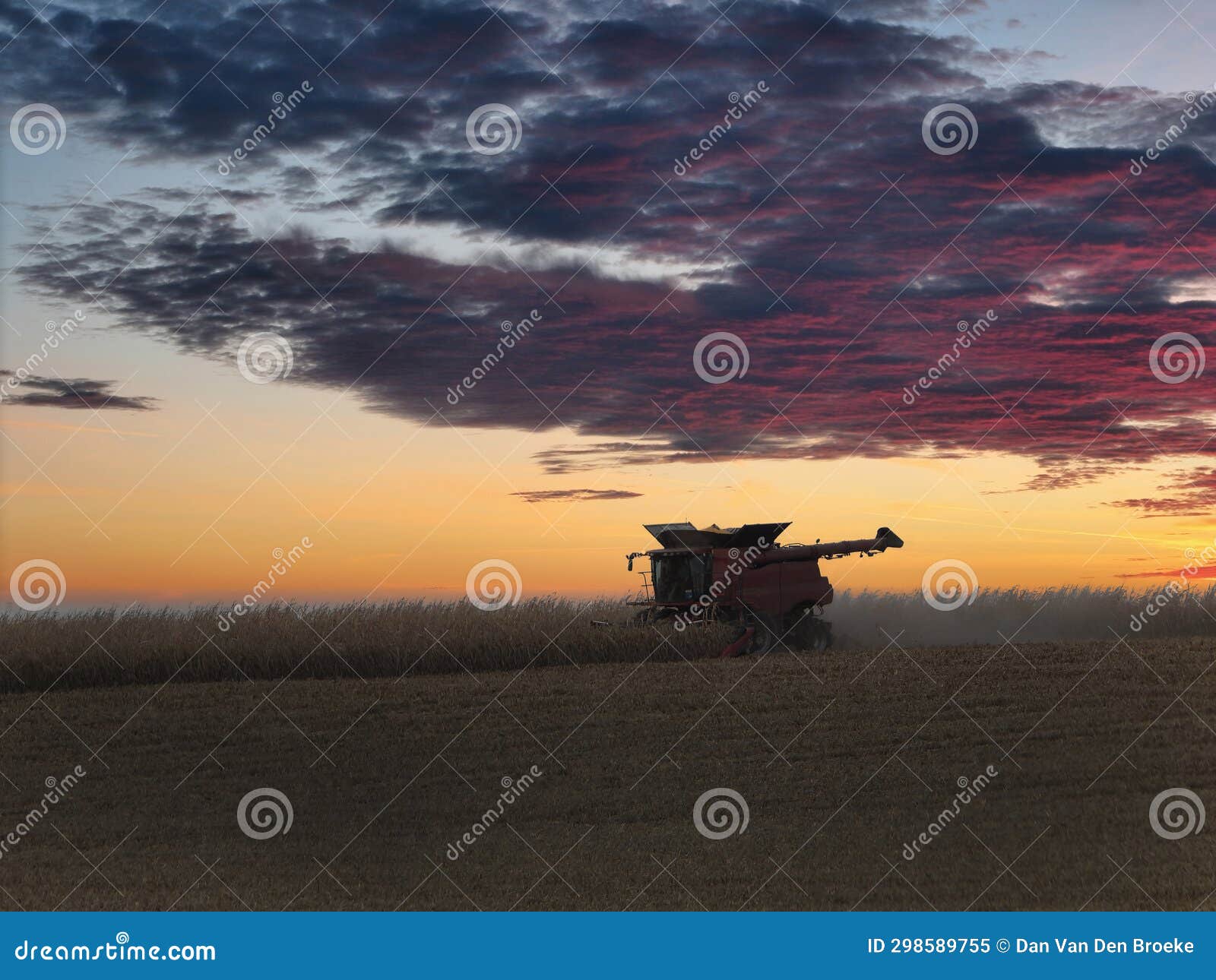 Combine Working after Sunset To Harvest Corn in the Fall Stock Image ...
