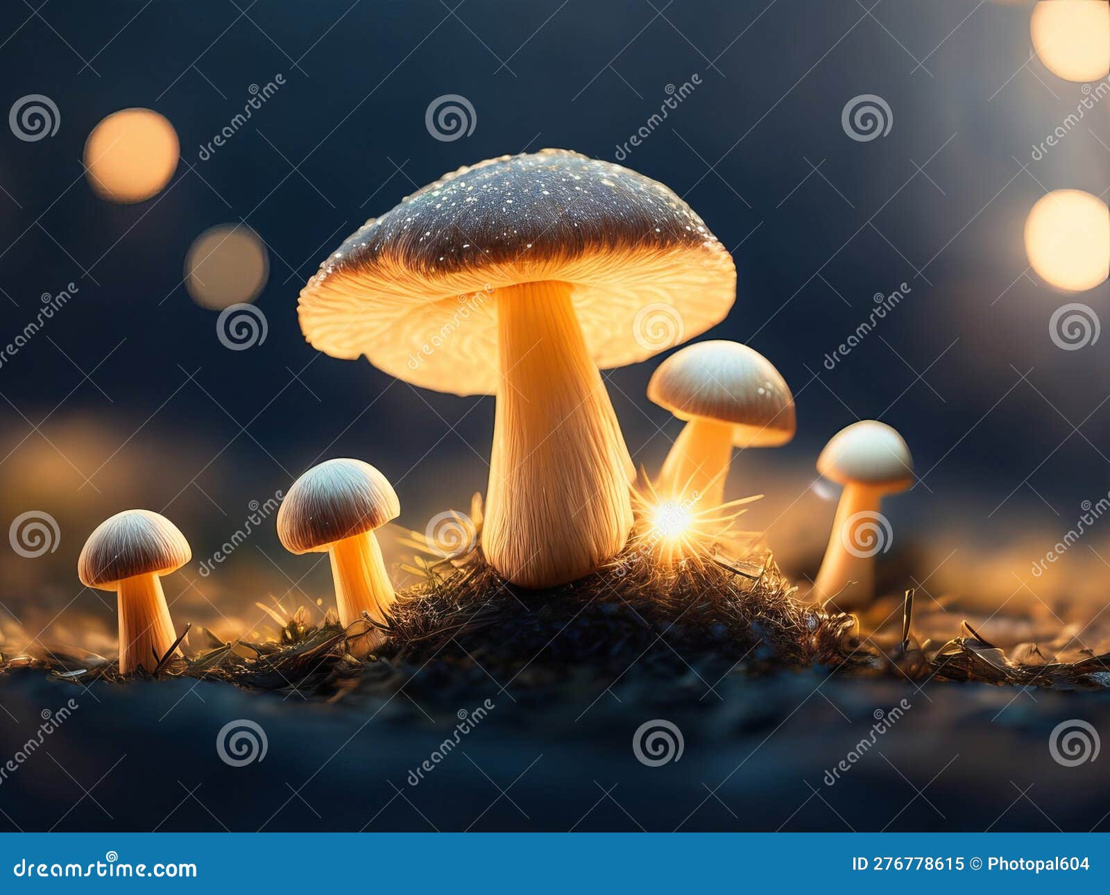Combined with a Bokeh Background, Three Mushrooms are Lying on the ... Combined with a Bokeh Background, Three Mushrooms are Lying on the ...