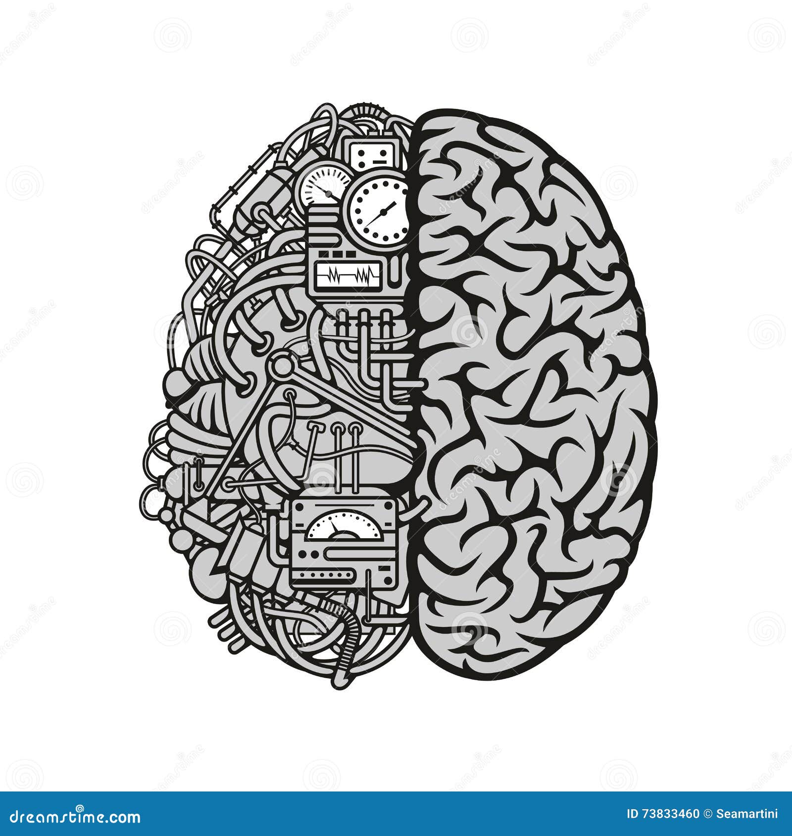 Combined Human Brain with Computing Engine Icon Stock Vector ...