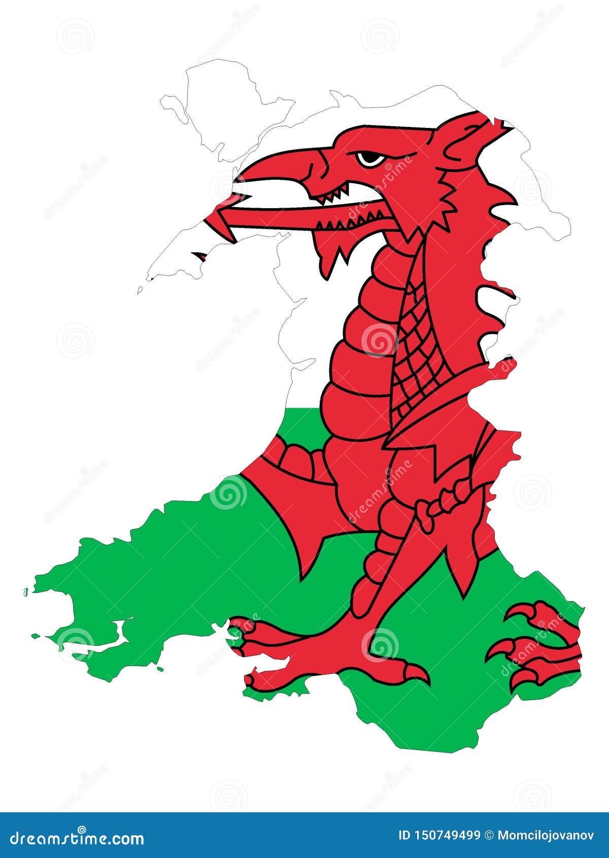 Combined Map and Flag of Wales Stock Vector - Illustration of regions ...