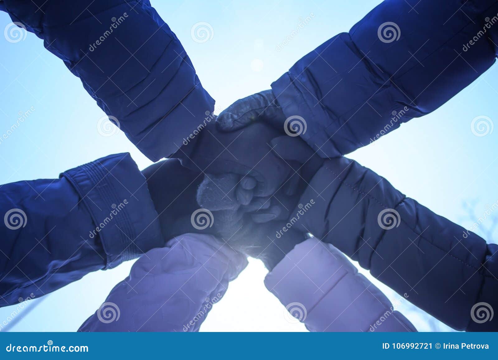 Combined into One Handshake in Cold Weather Stock Image - Image of ...