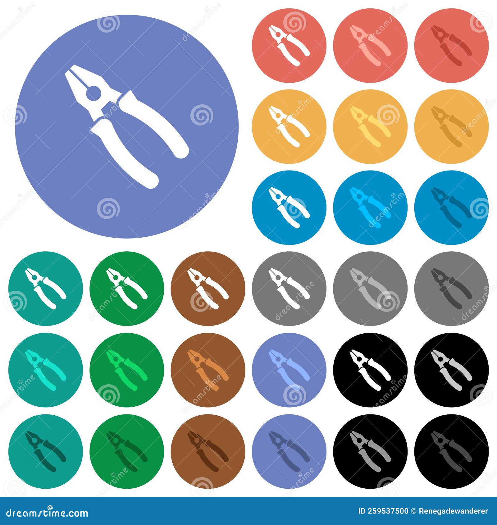 Combined Pliers Round Flat Multi Colored Icons Stock Vector ...