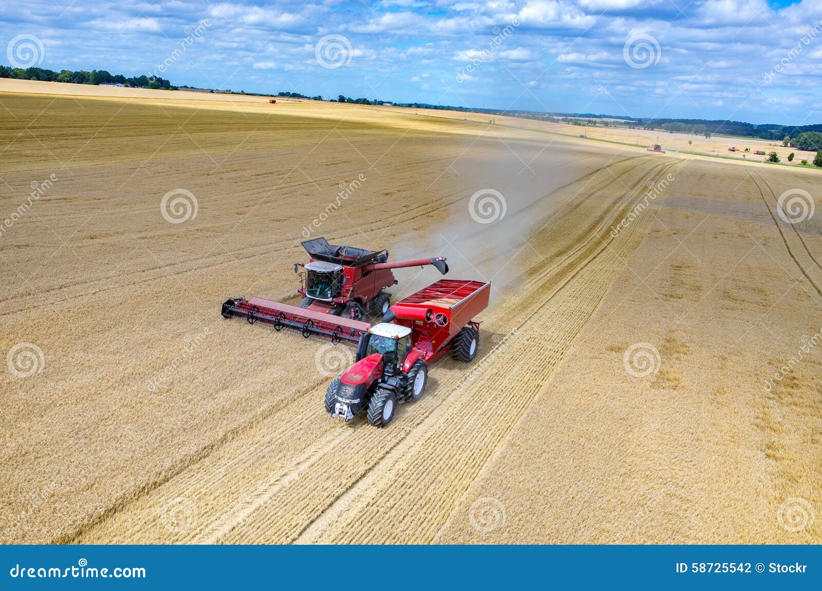 Combines and Tractors Working on the Wheat Field Stock Photo - Image of ...