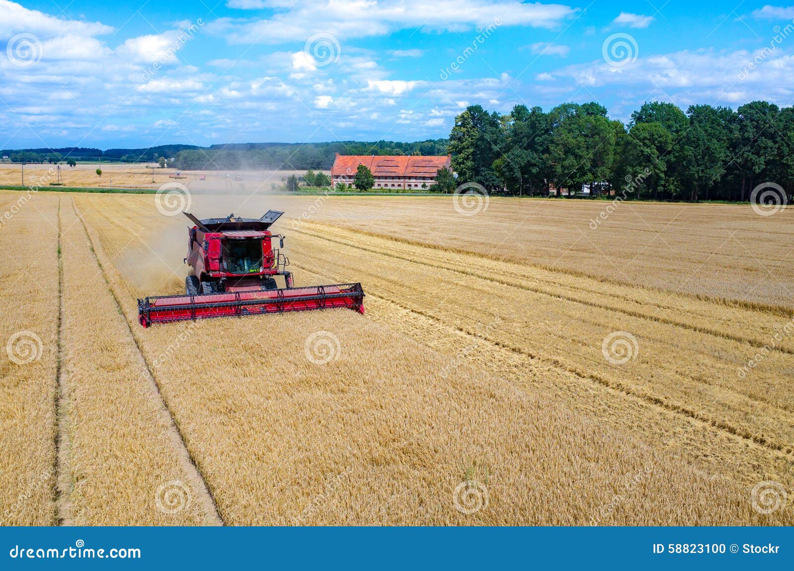 Combines and Tractors Working on the Wheat Field Stock Photo - Image of ...