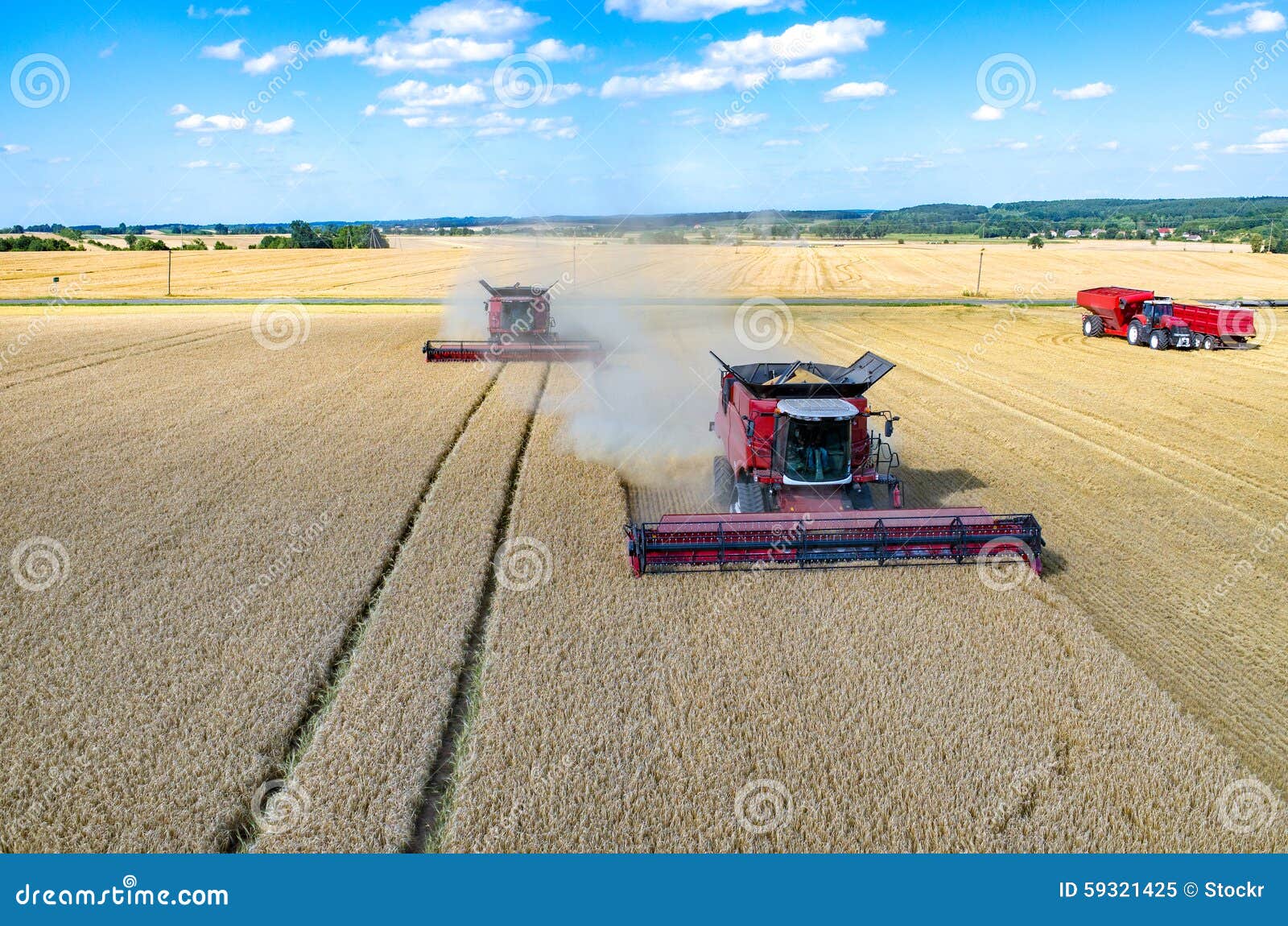 Combines and Tractors Working on the Wheat Field Stock Image - Image of ...