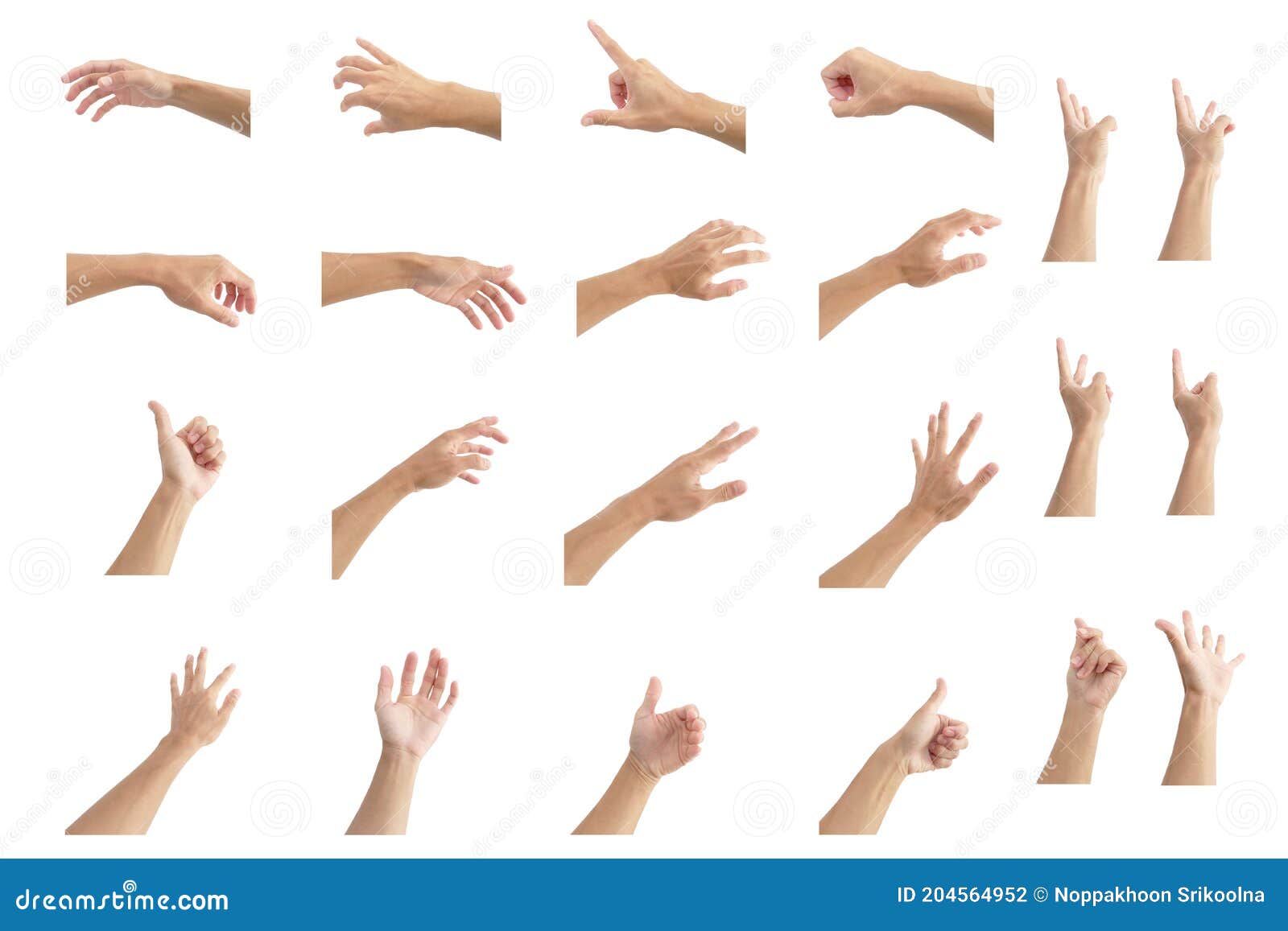 Combines Various Hand Gestures on a White Background Stock Photo ...