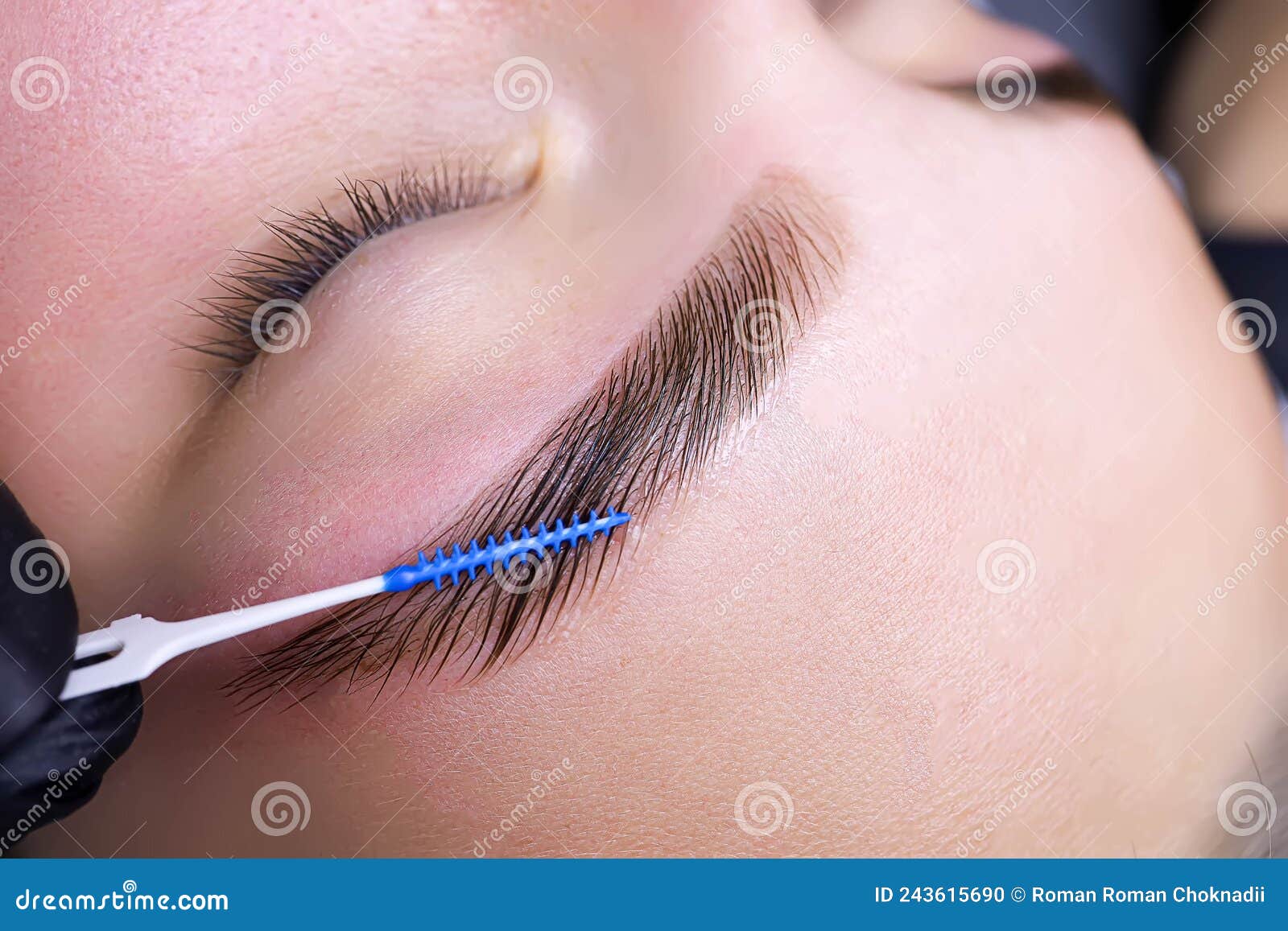 Combing the Hairs in the Eyebrows with a Brush after the Procedure of ...