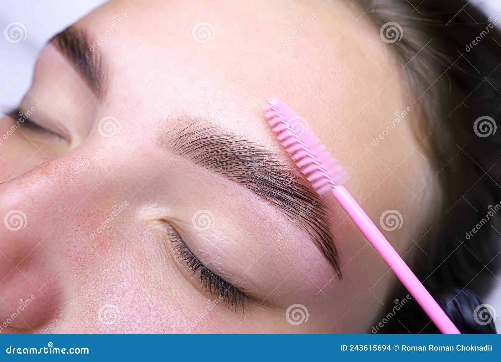 Combing the Hairs in the Eyebrows with a Brush after the Procedure of ...