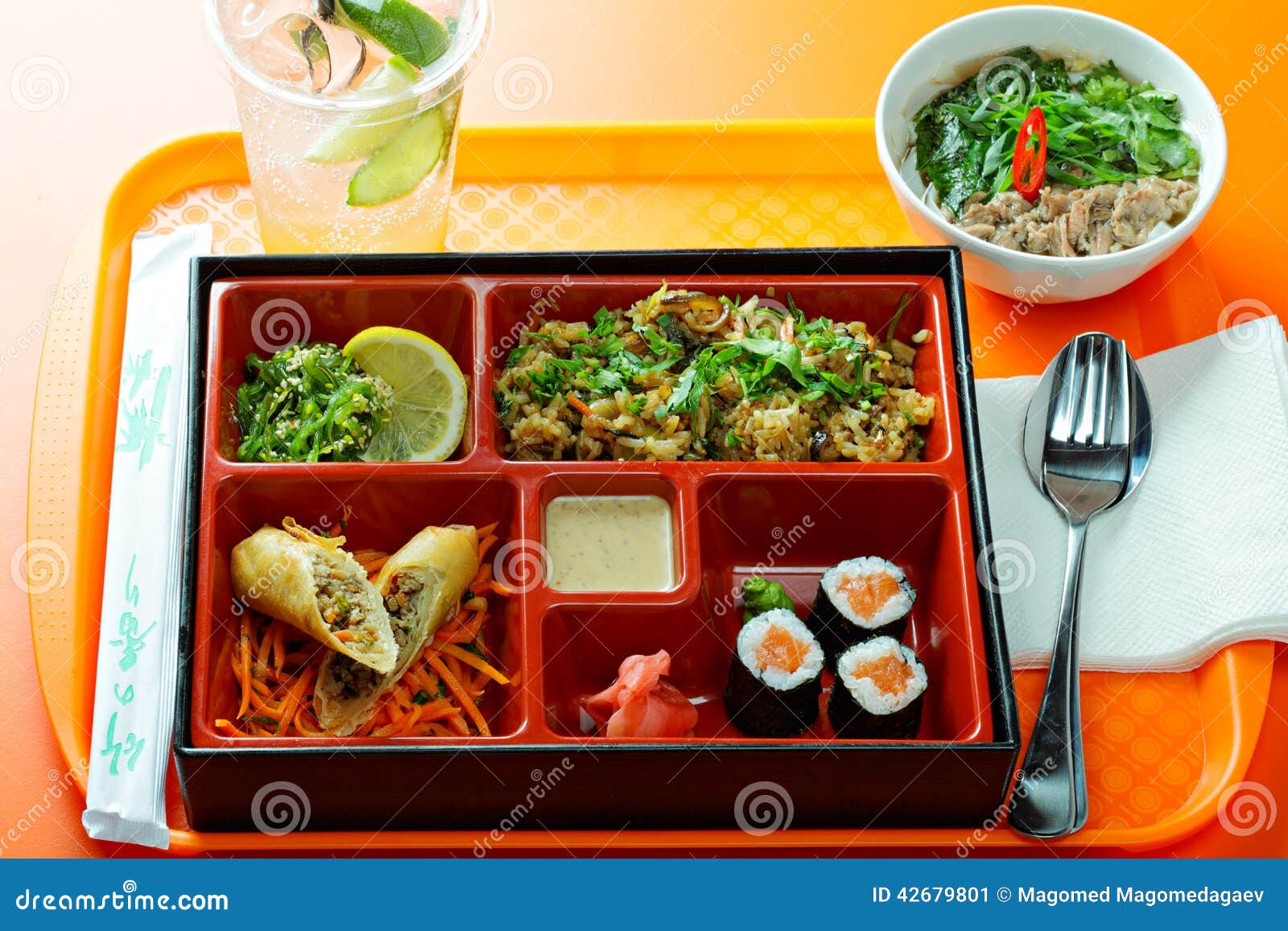 Combo lunch box stock image. Image of herbs, bowl, cuisine - 42679801