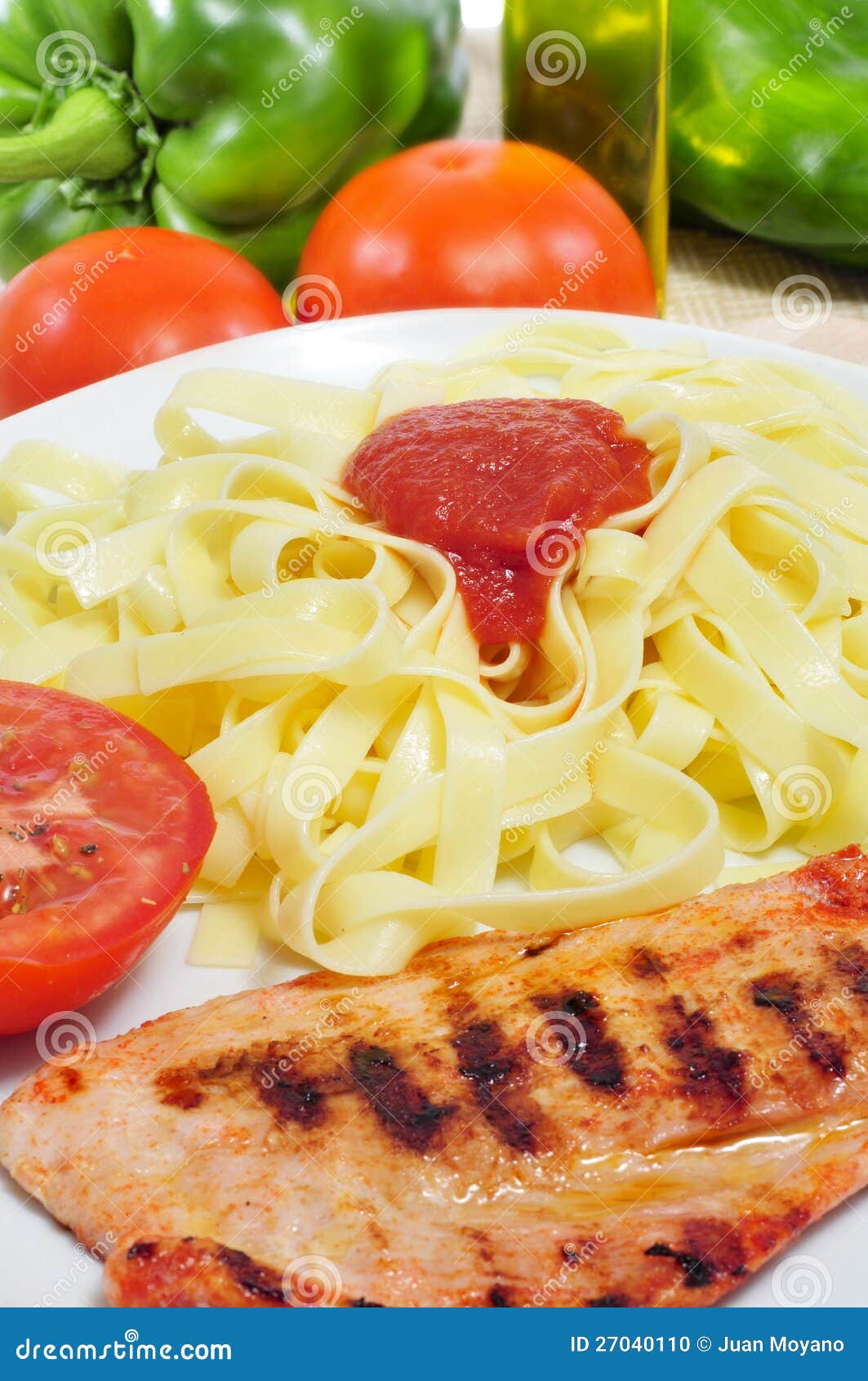 Combo Platter with Tagliatelle and Chicken Stock Photo - Image of ...