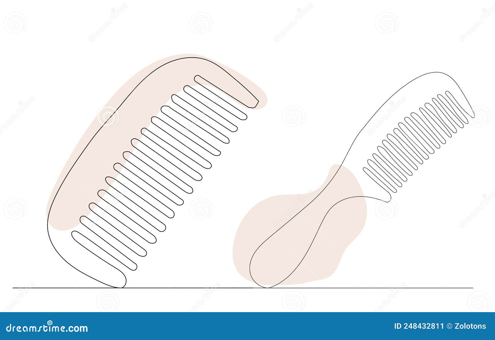 Combs One Continuous Line Drawing, Sketch, Isolated Stock Vector ...