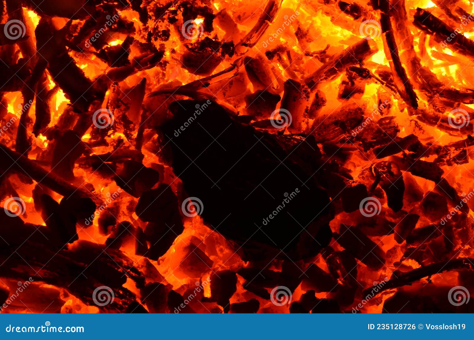 A Mixture of Coal and Wood Burns with an Orange Fire. Stock Photo ...