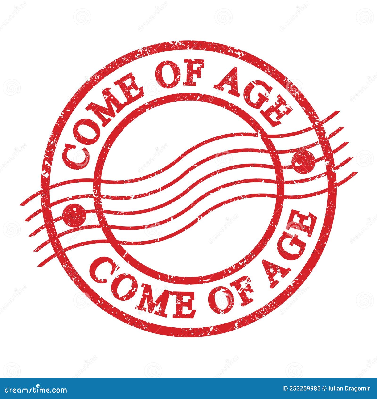 COME of AGE, Text Written on Red Postal Stamp Stock Illustration ...