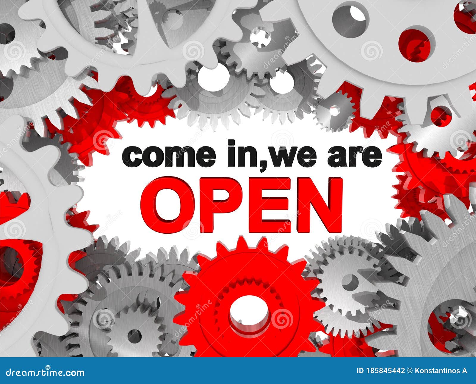 Come in we are Open Gear Ne Start - 3d Rendering Stock Illustration ...